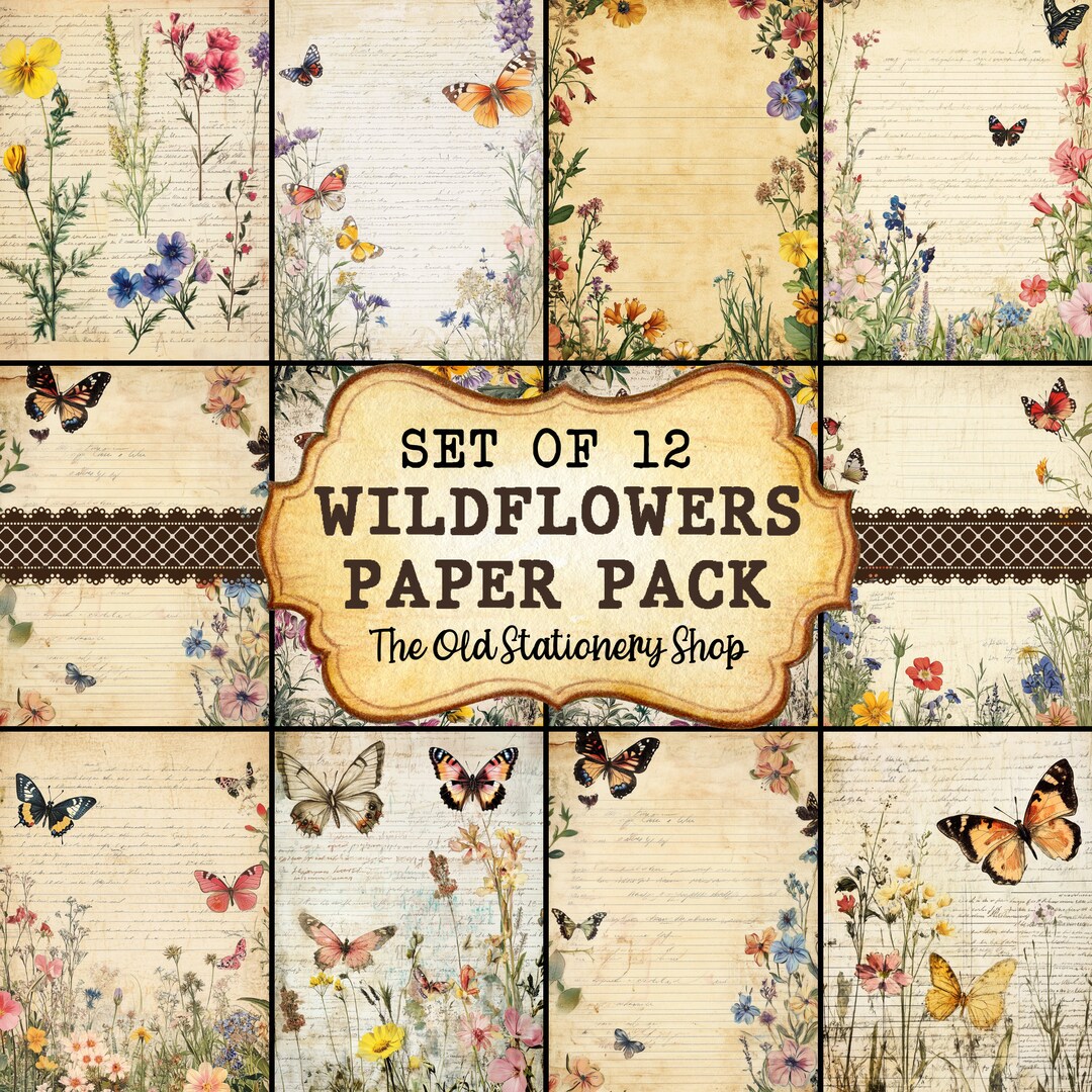 Wildflowers Paper Pack Printable Junk Journal Pages Vintage Ephemera ...