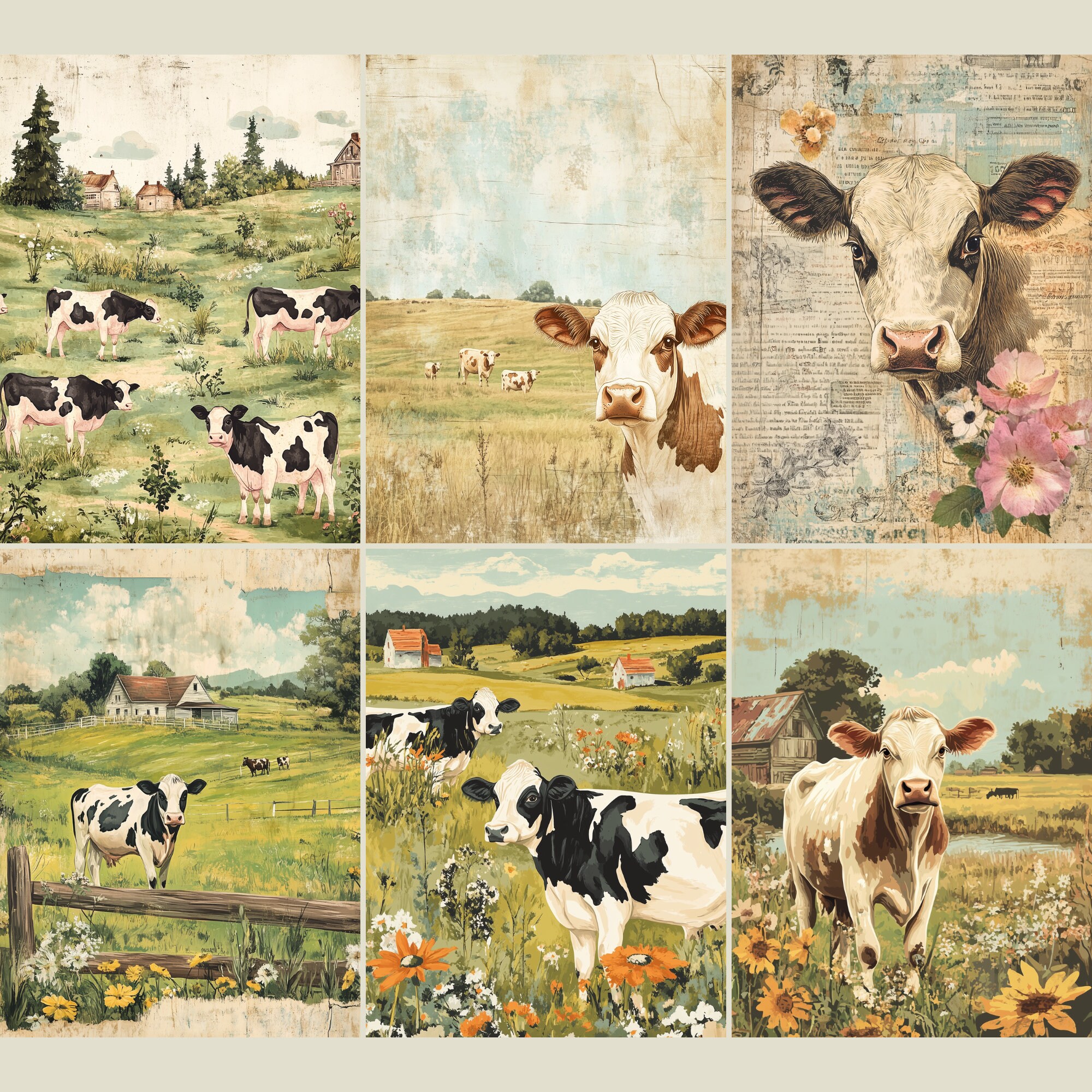 Cow Paper Pack Vintage Junk Journal Printable Pages Farm Life Animals ...