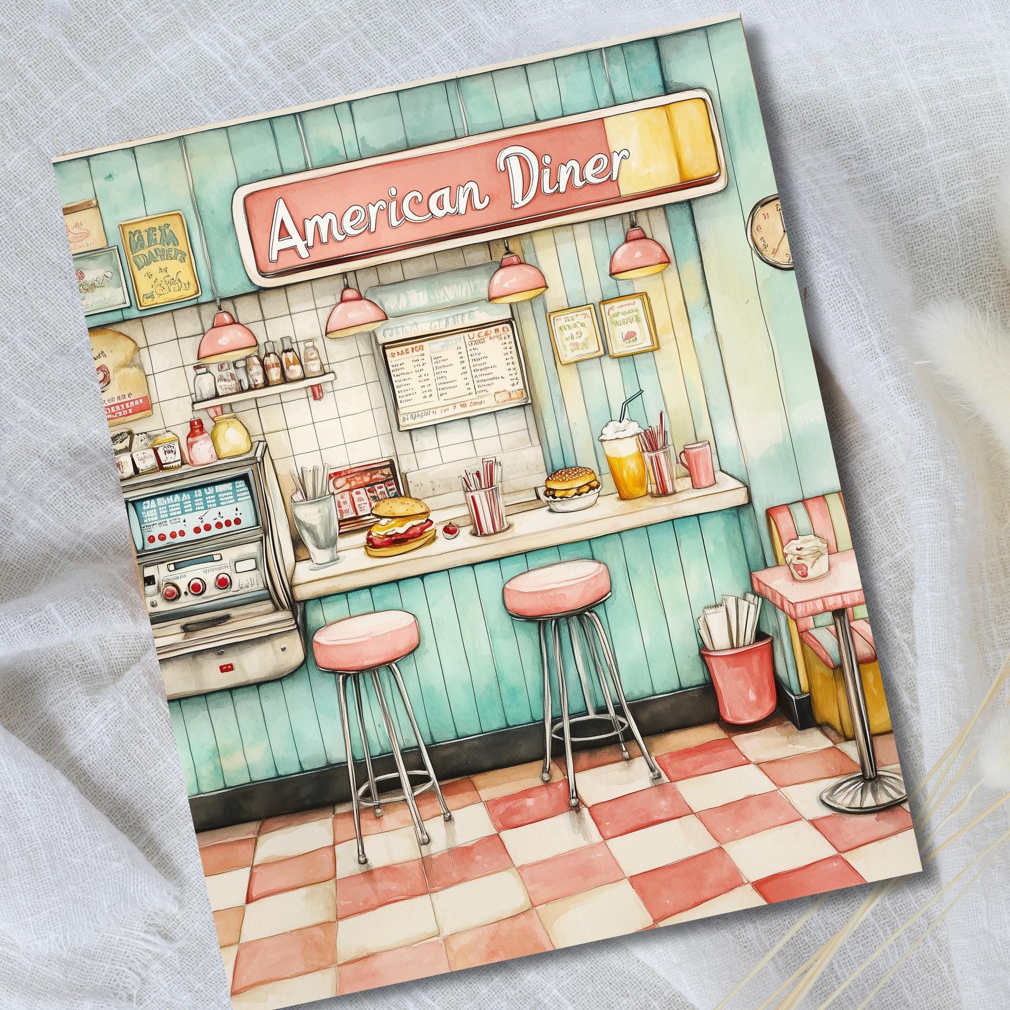 50s Diner Paper Pack, Printable Junk Journal Pages, American Diner ...