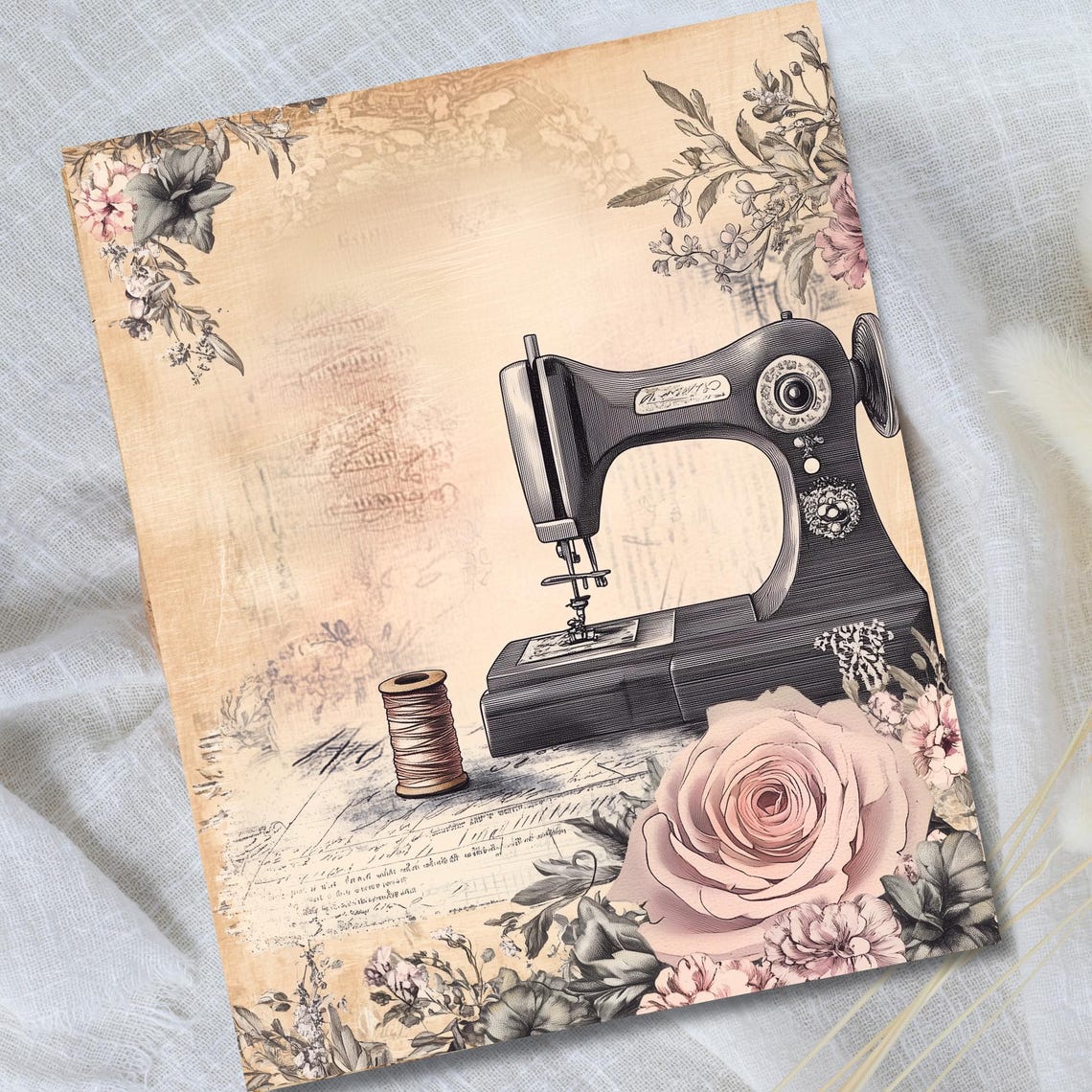 Vintage Sewing Machine Paper Pack, Set of 18 Printable Junk Journal ...