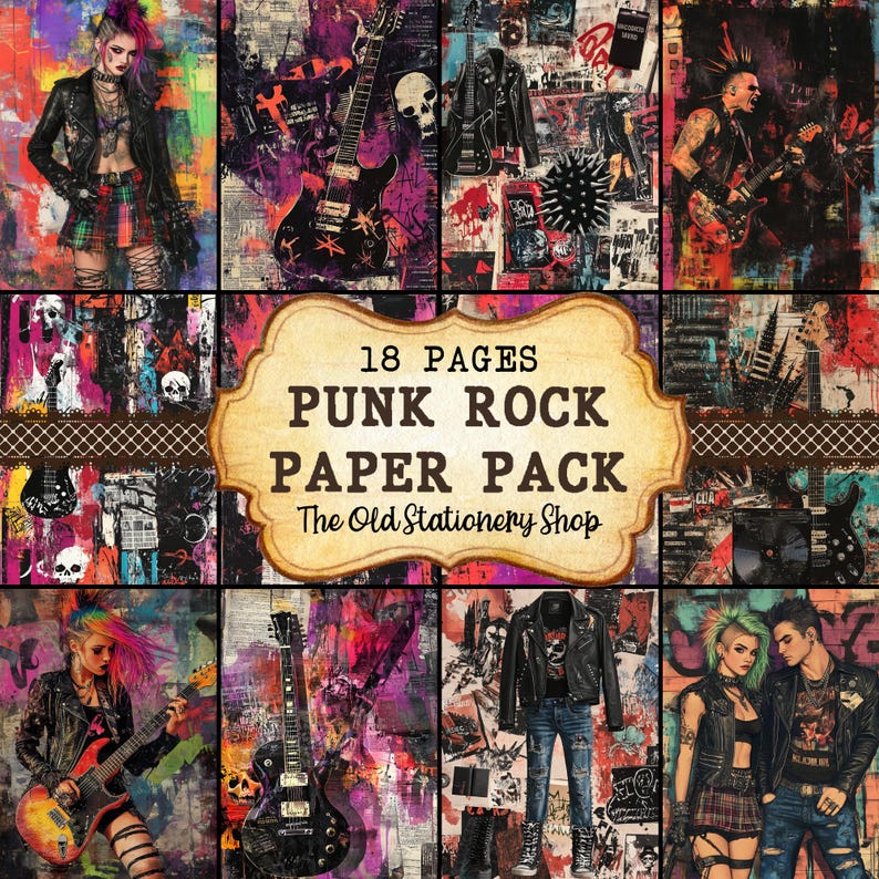 Punk Rock Paper Pack, 18 Printable Junk Journal Pages, Music Ephemera ...