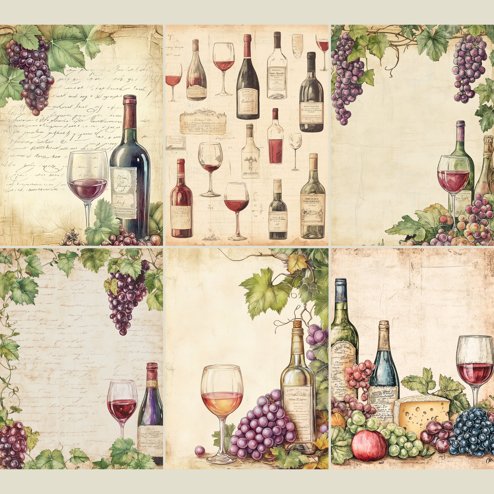 Old Wine Paper Pack Junk Journal Printable Pages Scrapbooking Vintage ...