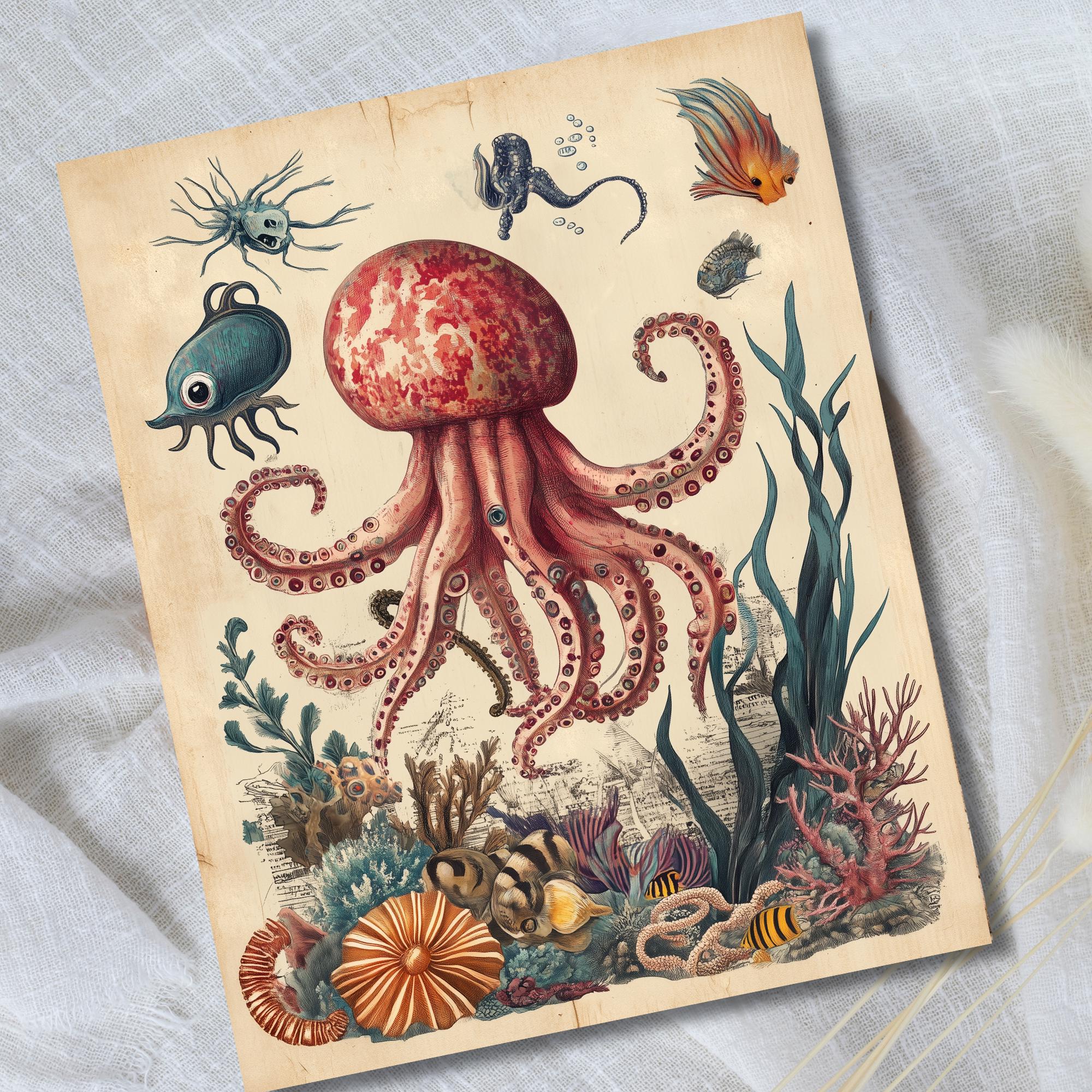 Sea Creatures Paper Pack - 18 Pages Vintage Junk Journal Printable ...
