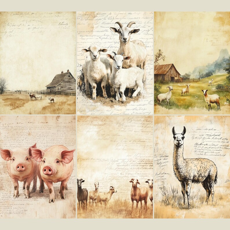 Vintage Farm Paper Pack - 24 Pages Junk Journal Printable Pages ...