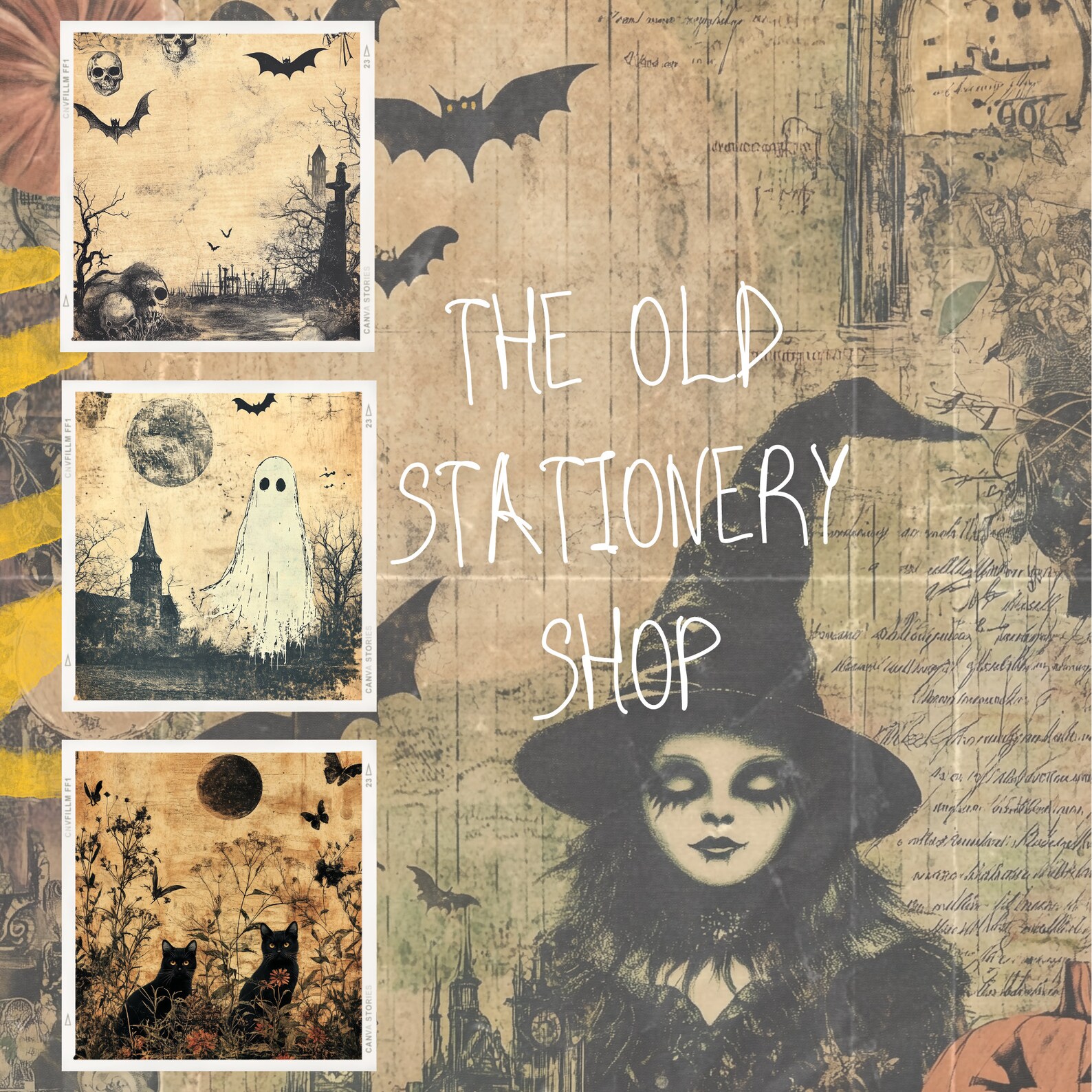 Halloween Paper Pack, Set of 12 Printable Stationery Sheets, Vintage ...