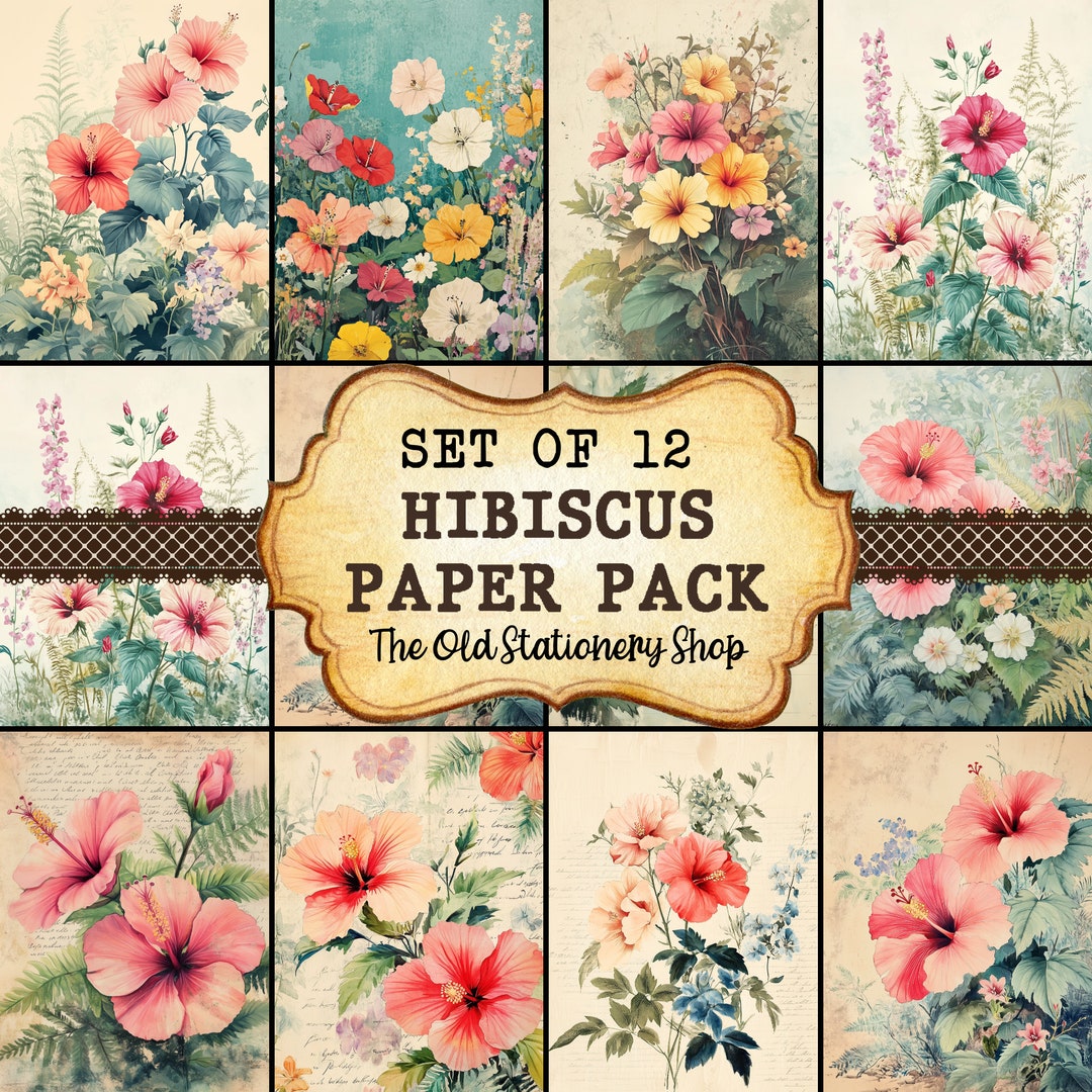 Hibiscus Paper Pack Vintage Junk Journal Pages Scrapbook Printable ...