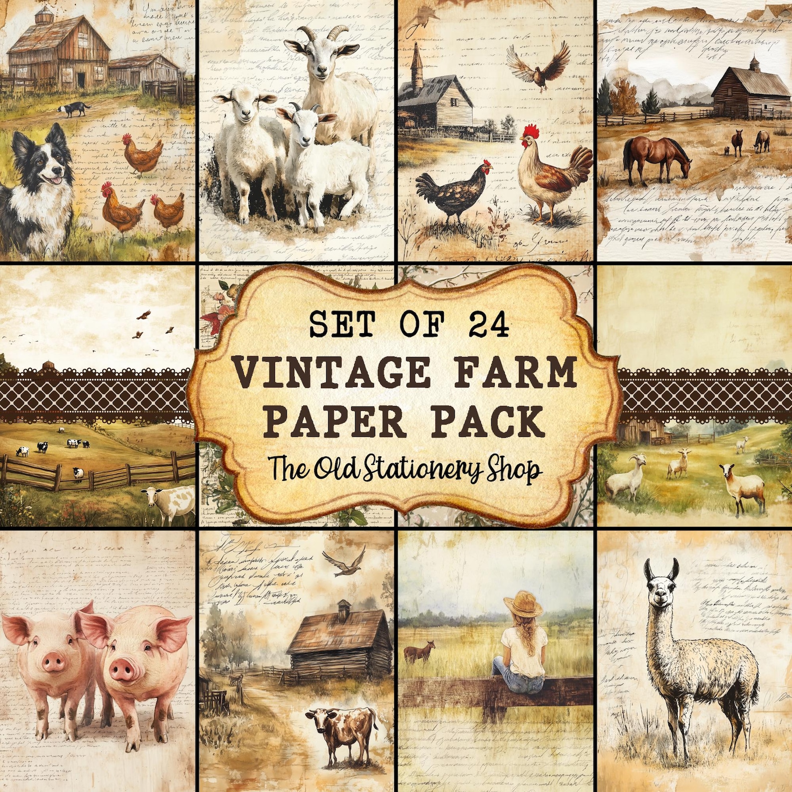 Vintage Farm Paper Pack - 24 Pages Junk Journal Printable Pages ...