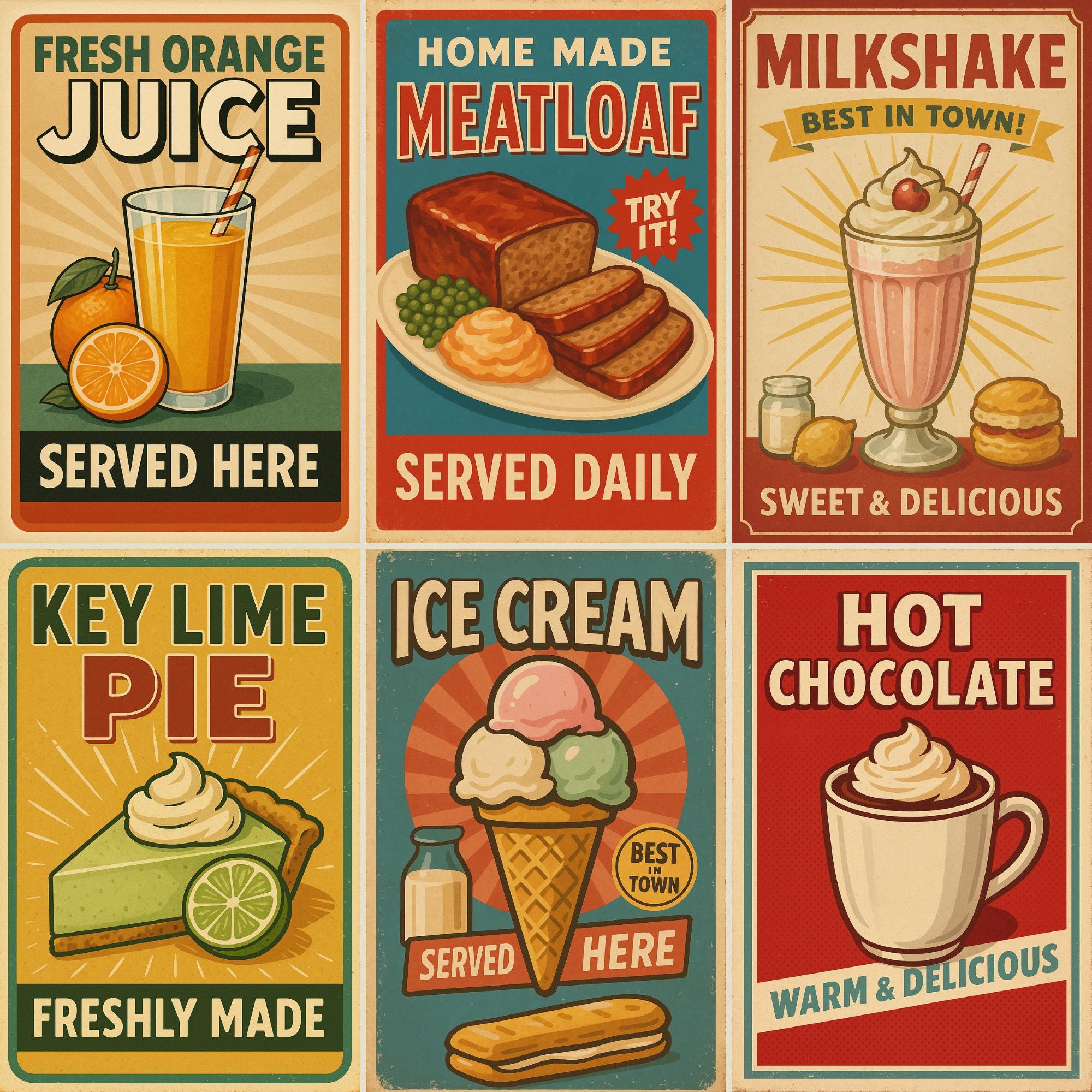 Retro Diner Posters Paper Pack, Printable Junk Journal Pages, 1950's ...