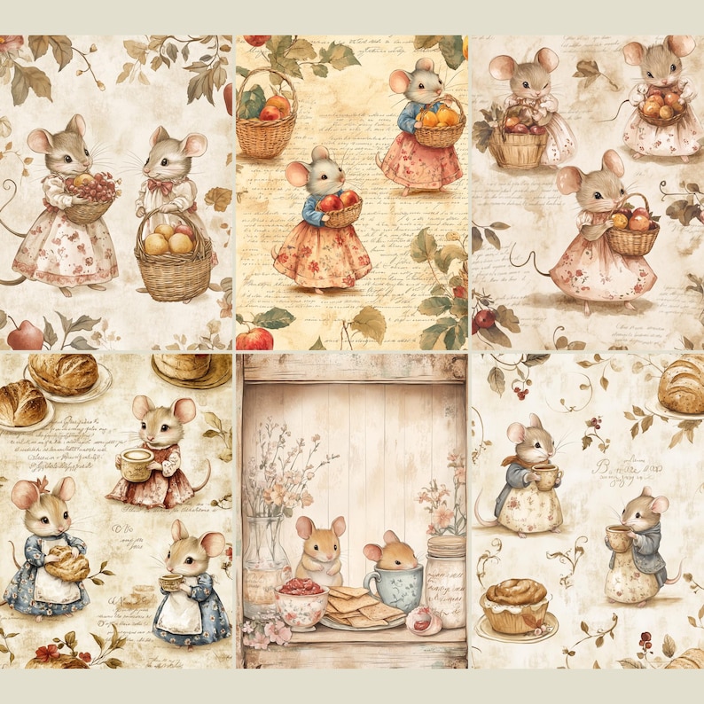Country Mice Paper Pack, 18 Pages Printable Junk Journal, Whimsical ...