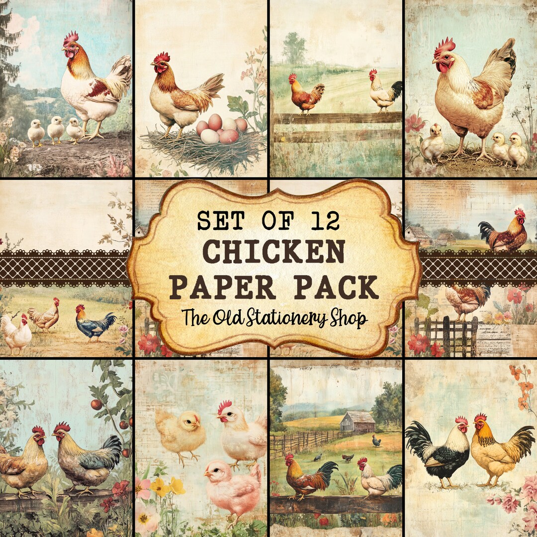 Chicken Paper Pack Vintage Junk Journal Printable Pages Farm Animals ...