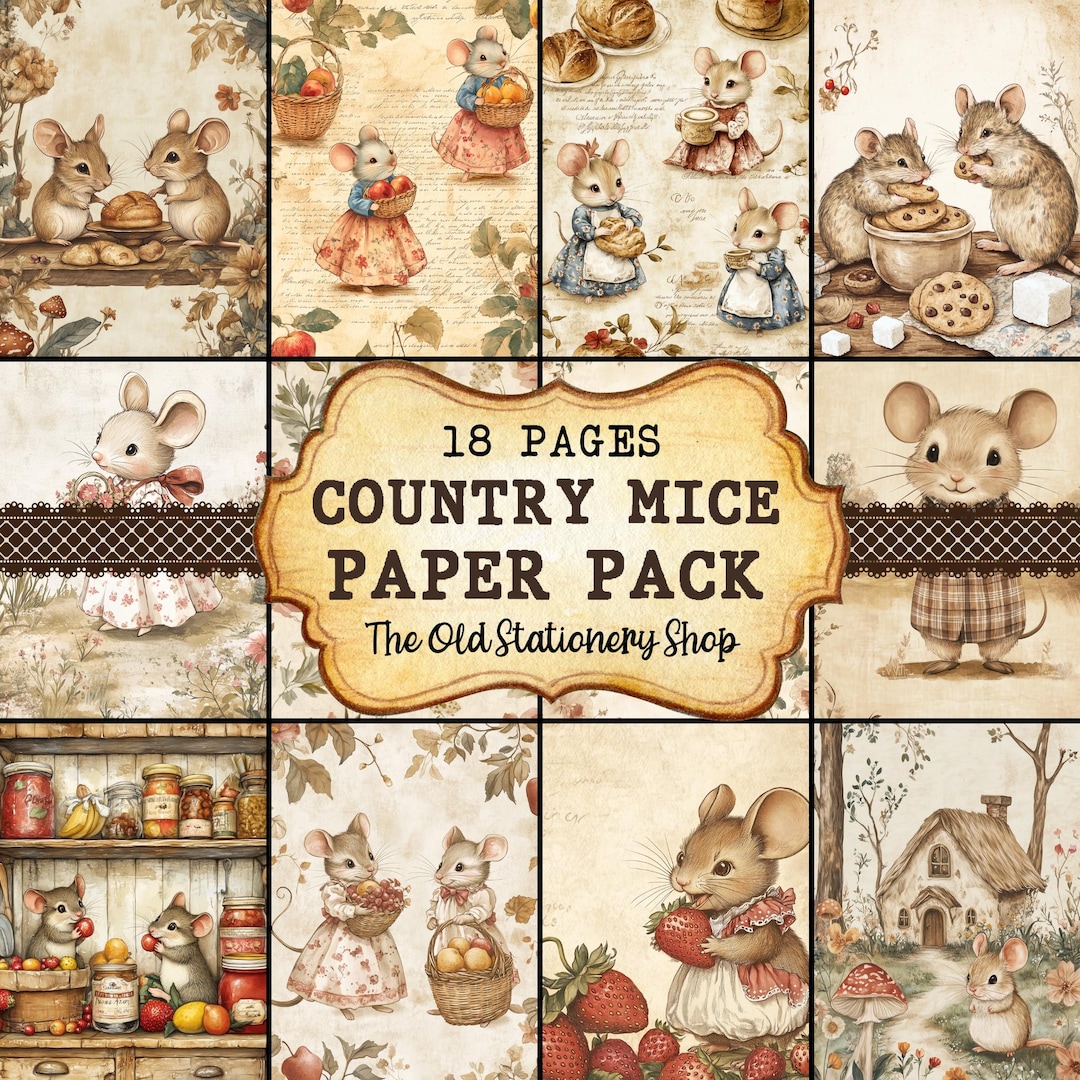 Country Mice Paper Pack, 18 Pages Printable Junk Journal, Whimsical ...
