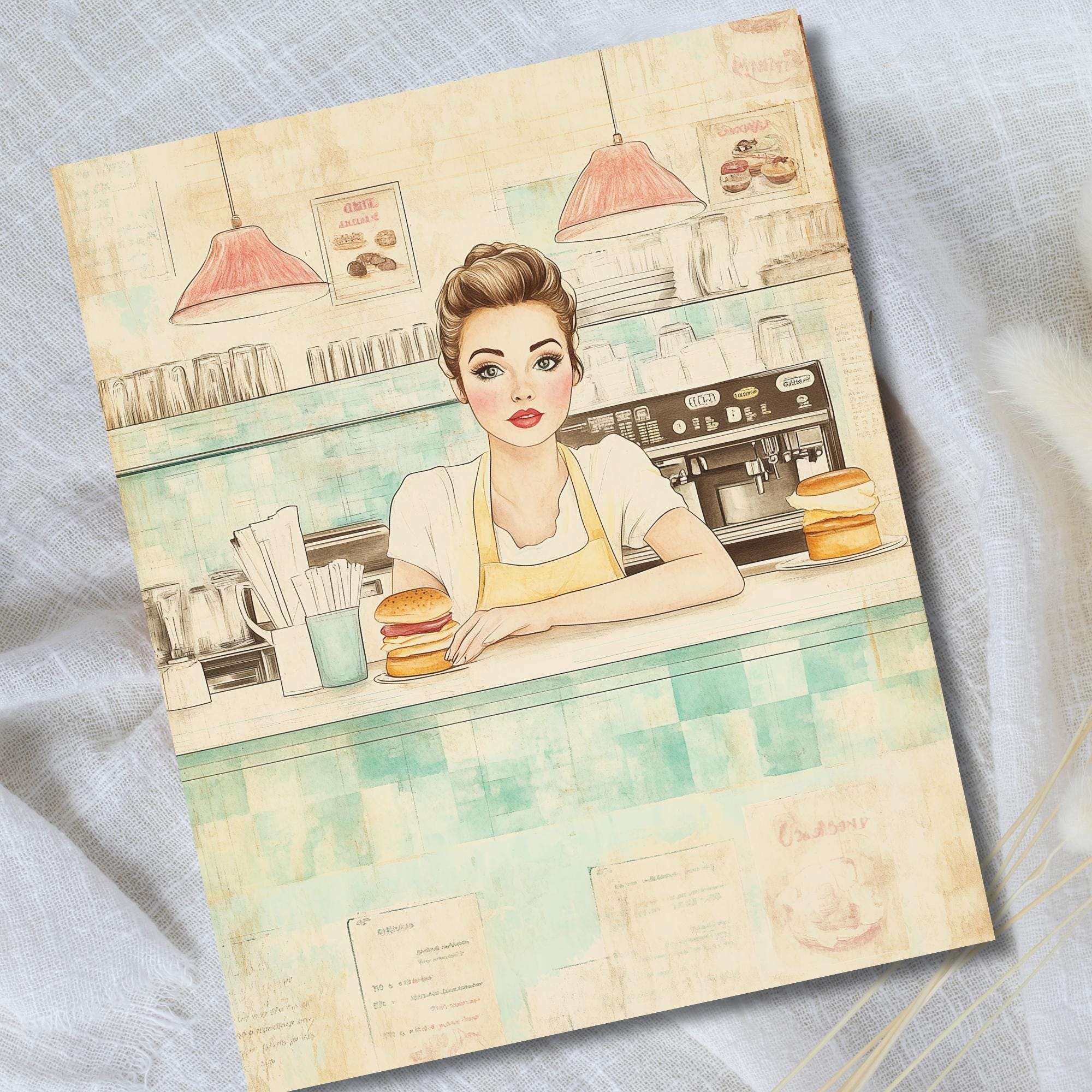 50s Diner Paper Pack, Printable Junk Journal Pages, American Diner ...