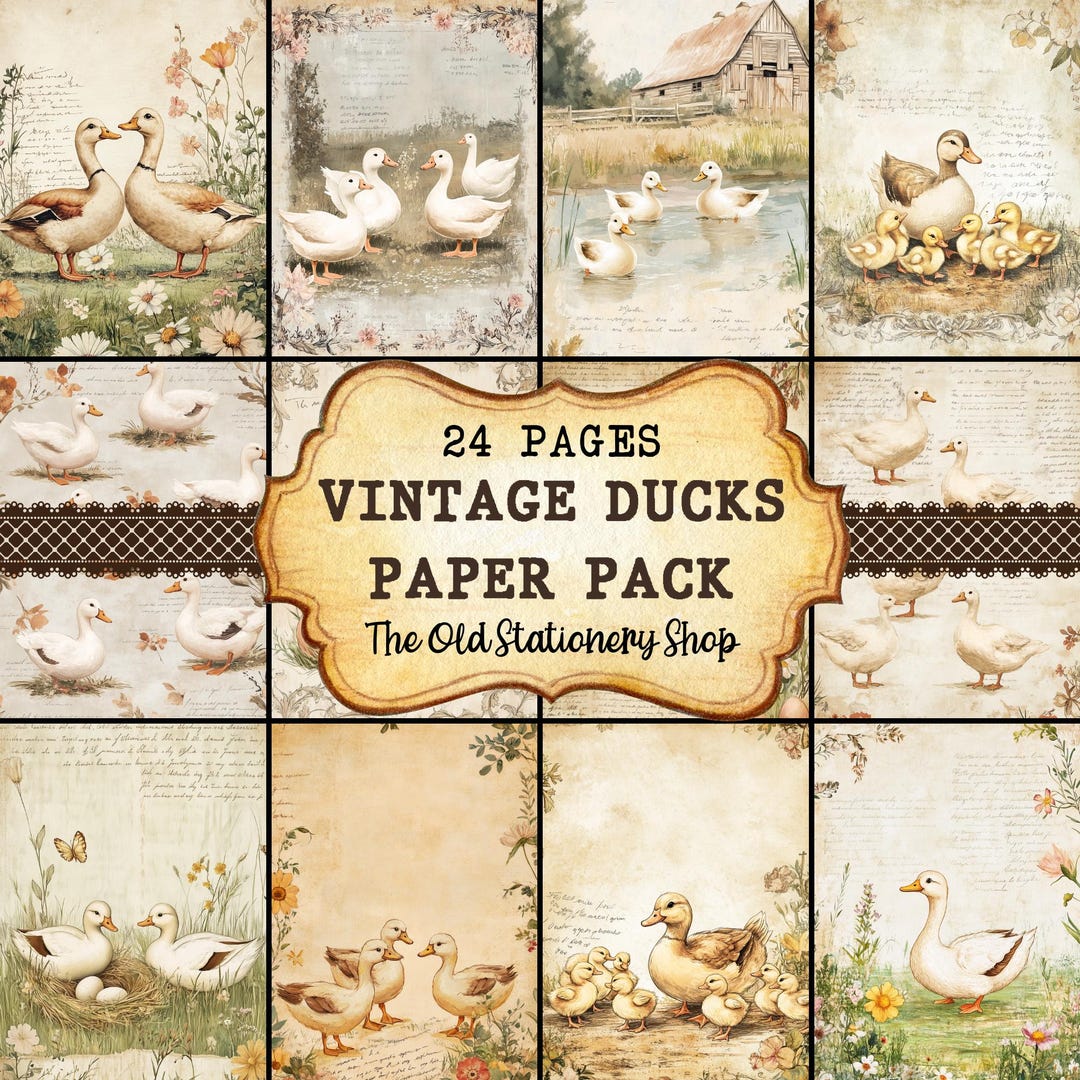 Vintage Ducks Paper Pack, 24 Pages Printable Junk Journal, Cute Duck ...