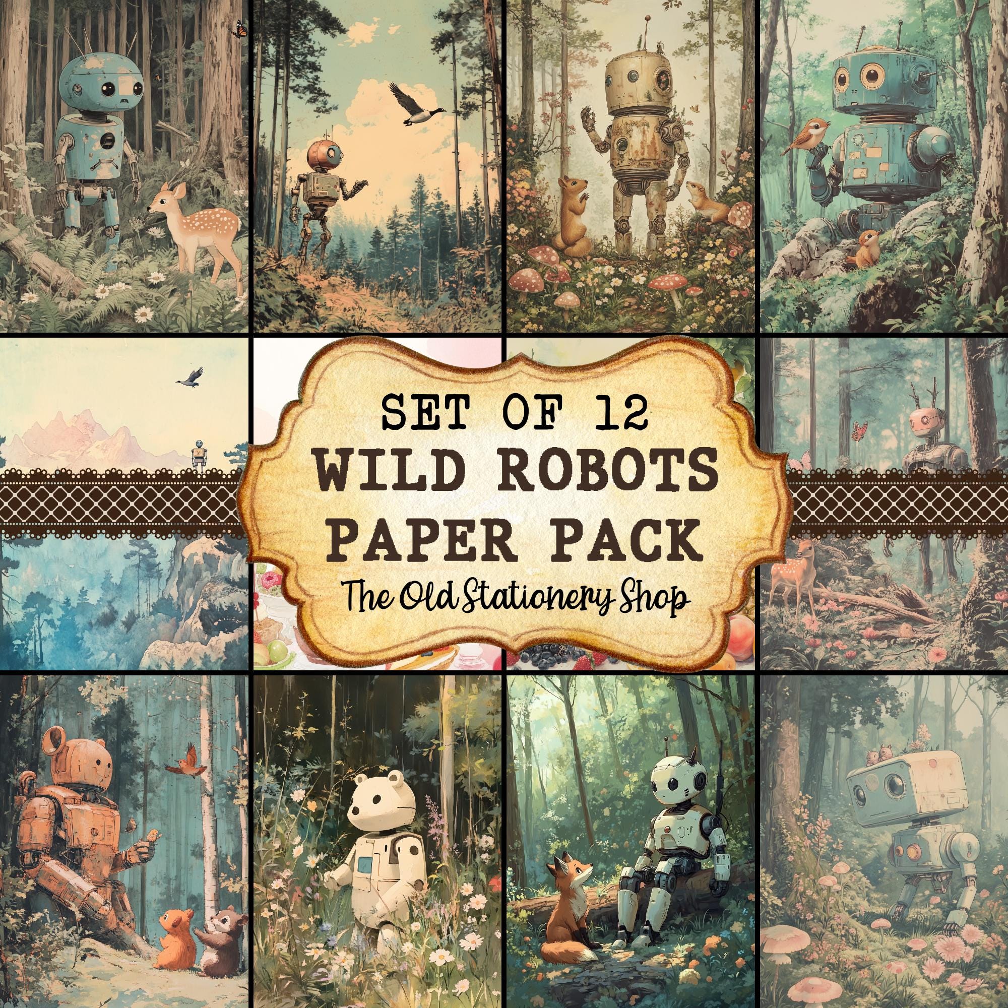 Vintage Wild Robots Paper Pack Forest Animals Junk Journal Printable ...
