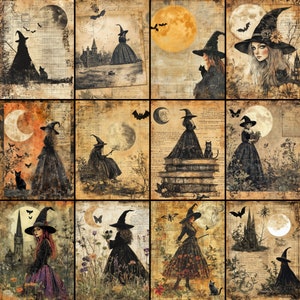 Witch Paper Pack, Set of 12 Printable Stationery Sheets, Vintage ...