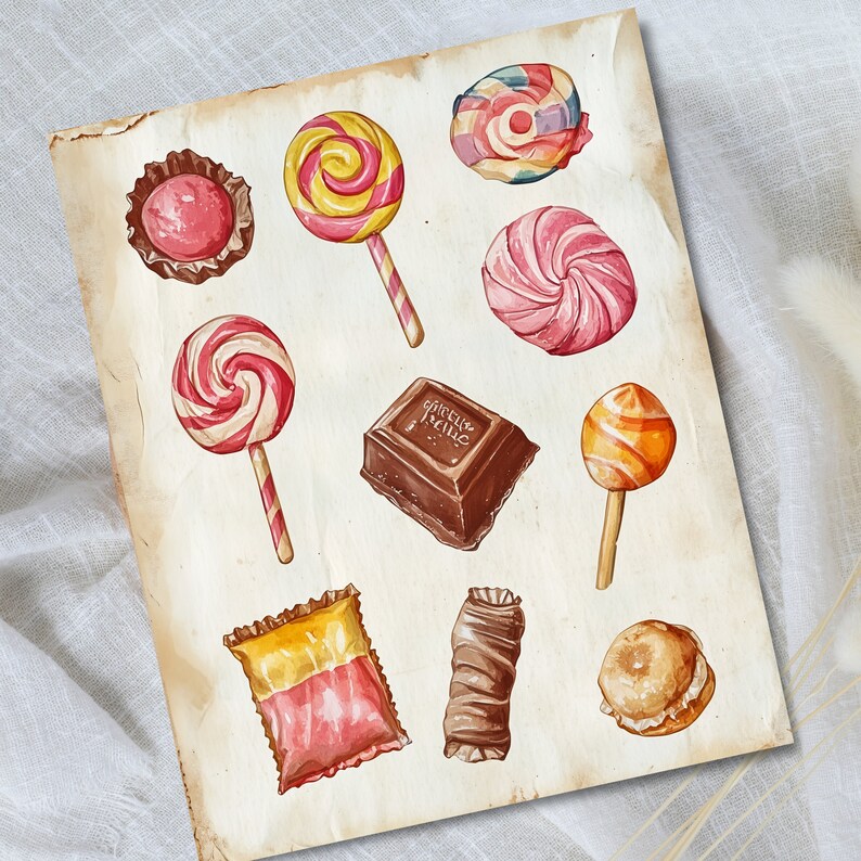 Candy Paper Pack, Vintage Junk Journal Sweets Printable Pages Colorful ...