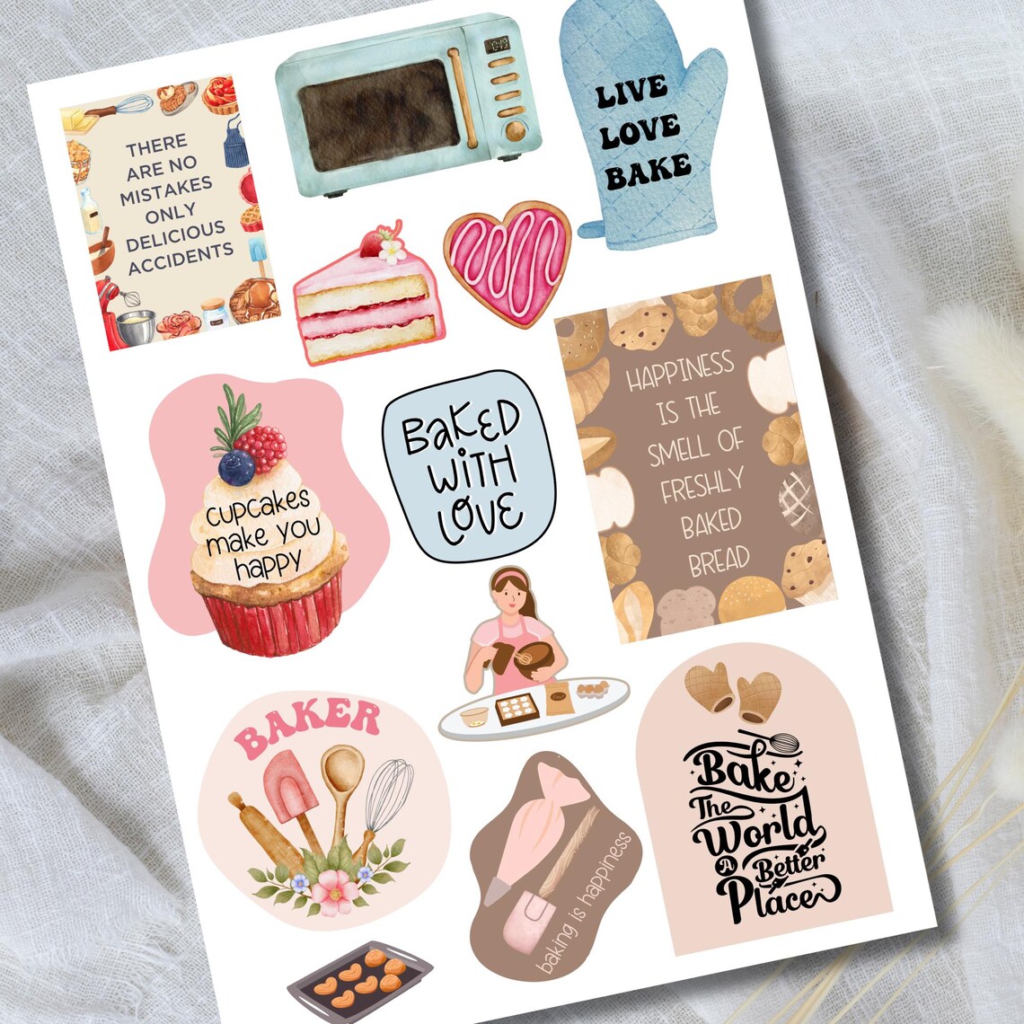 Baking Printable Sticker Sheet, 3 Pages Baking Stickers, Cute Baker ...