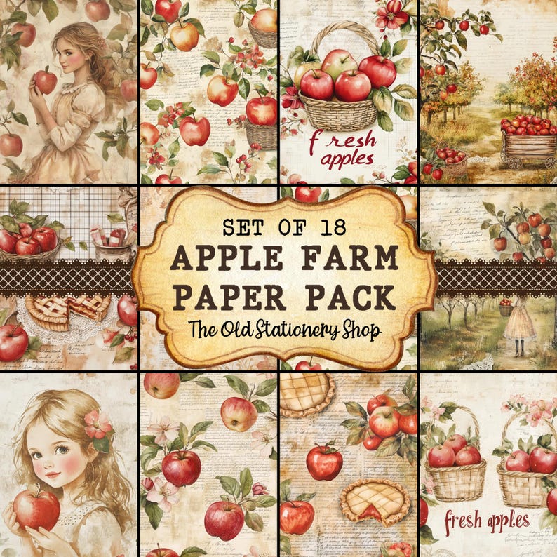 Apple Farm Paper Pack, Cottagecore Junk Journal Printable Pages ...