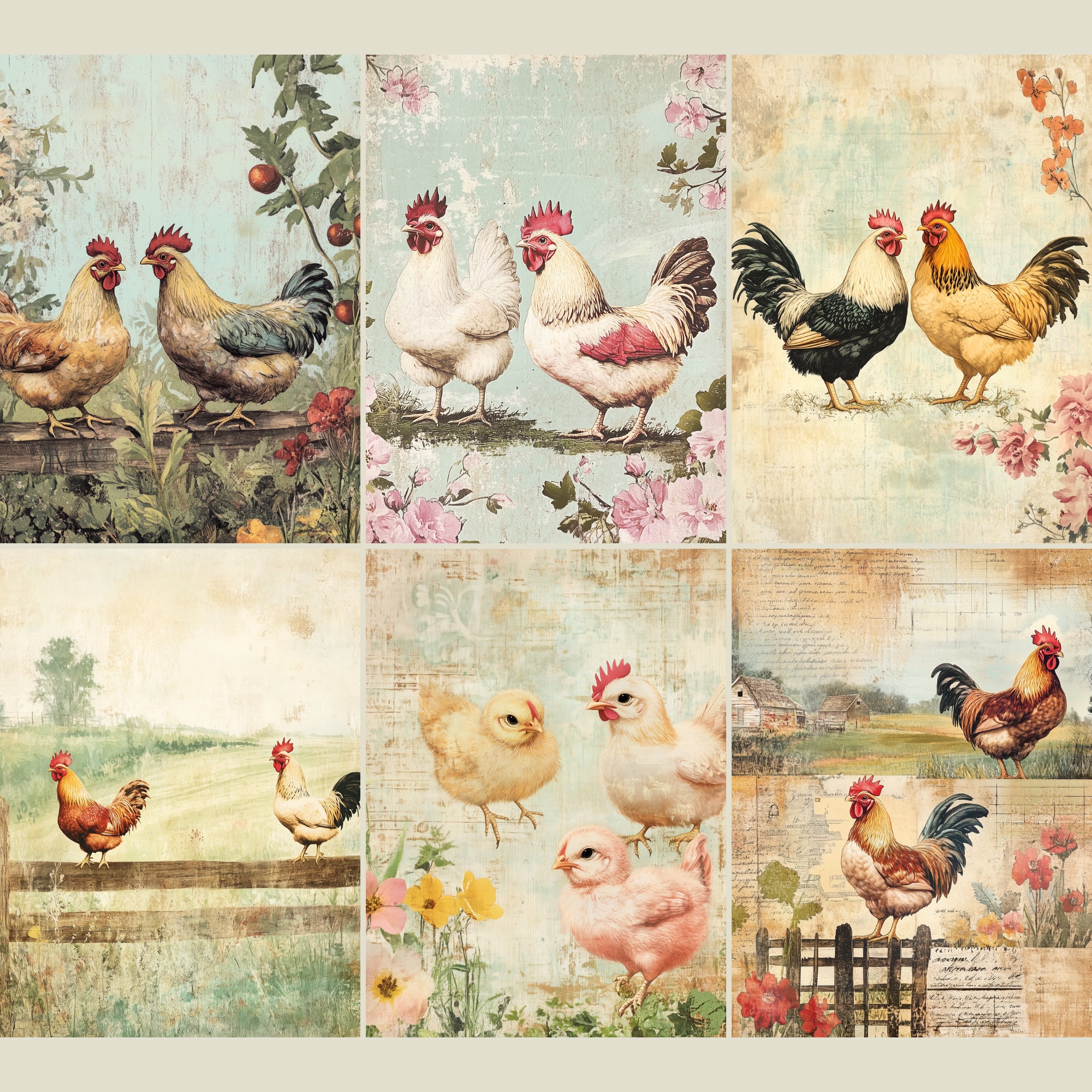 Chicken Paper Pack Vintage Junk Journal Printable Pages Farm Animals ...