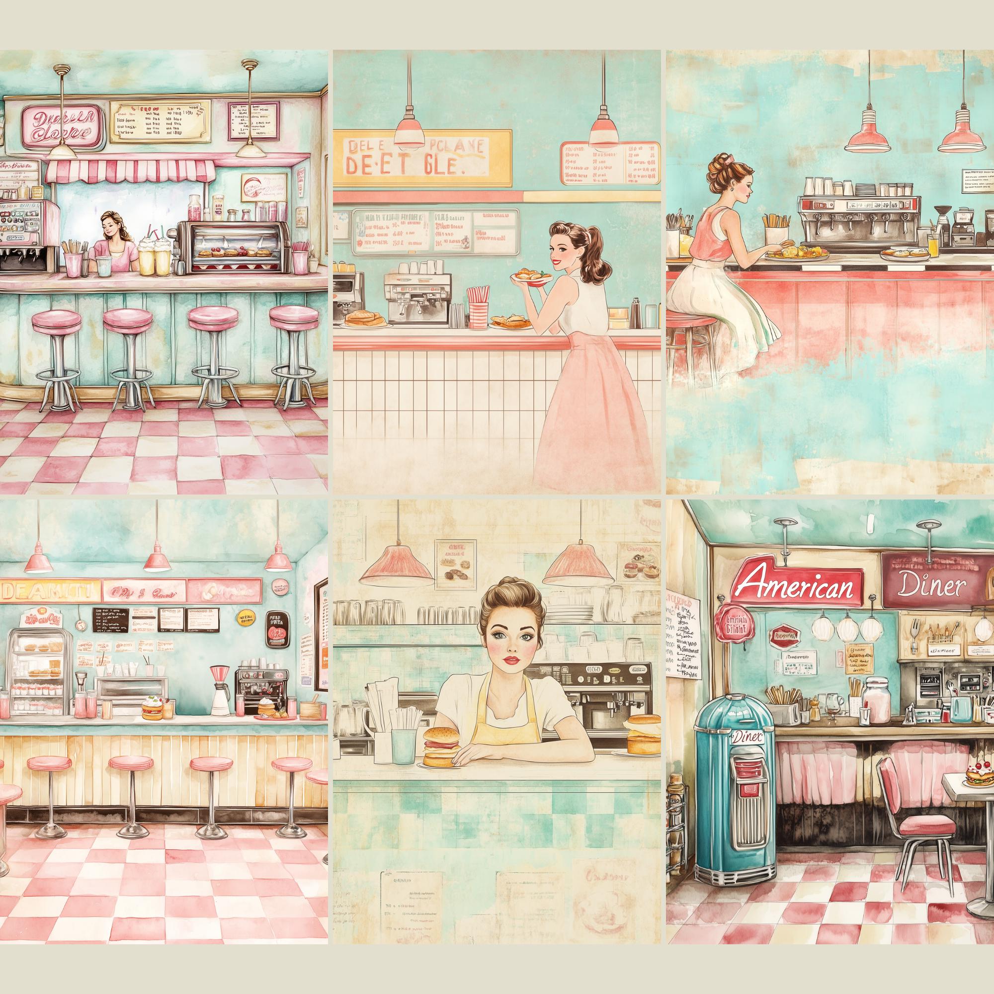 50s Diner Paper Pack, Printable Junk Journal Pages, American Diner ...