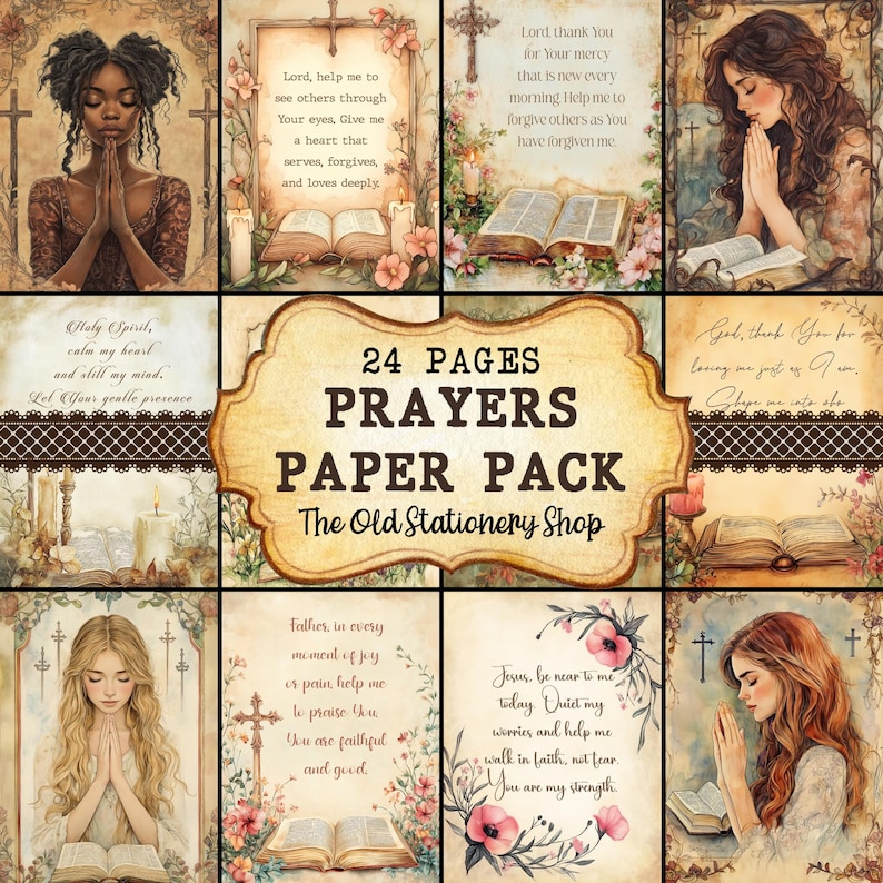 Prayers Paper Pack, 24 Pages Printable Junk Journal, Vintage Bible ...