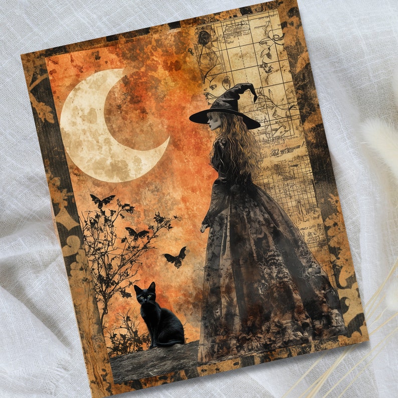 Witch Paper Pack, Set of 12 Printable Stationery Sheets, Vintage ...
