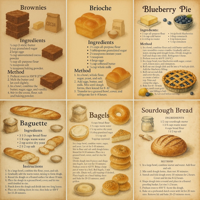 Baked Goods Recipe Paper Pack, Vintage Baking Junk Journal Pages, Food ...