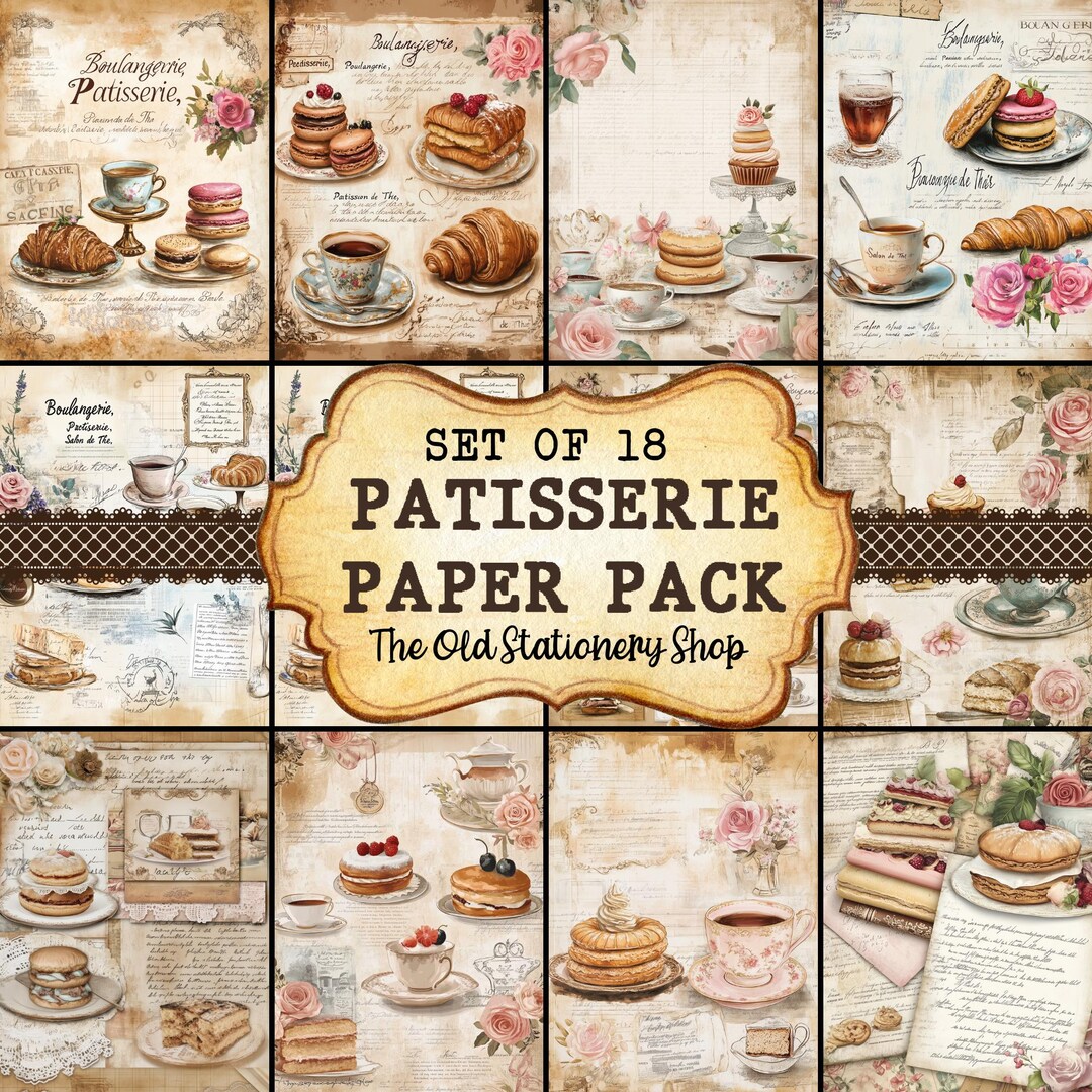 Patisserie Paper Pack, Set of 18 Printable Junk Journal Pages, French ...