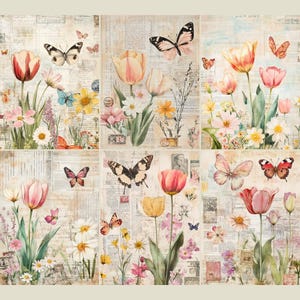 Shabby Spring Flowers Paper Pack, 36 Pages Printable Junk Journal ...