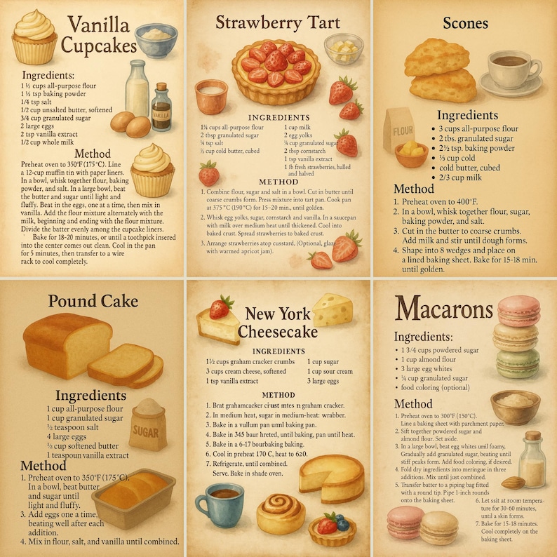 Baked Goods Recipe Paper Pack, Vintage Baking Junk Journal Pages, Food ...
