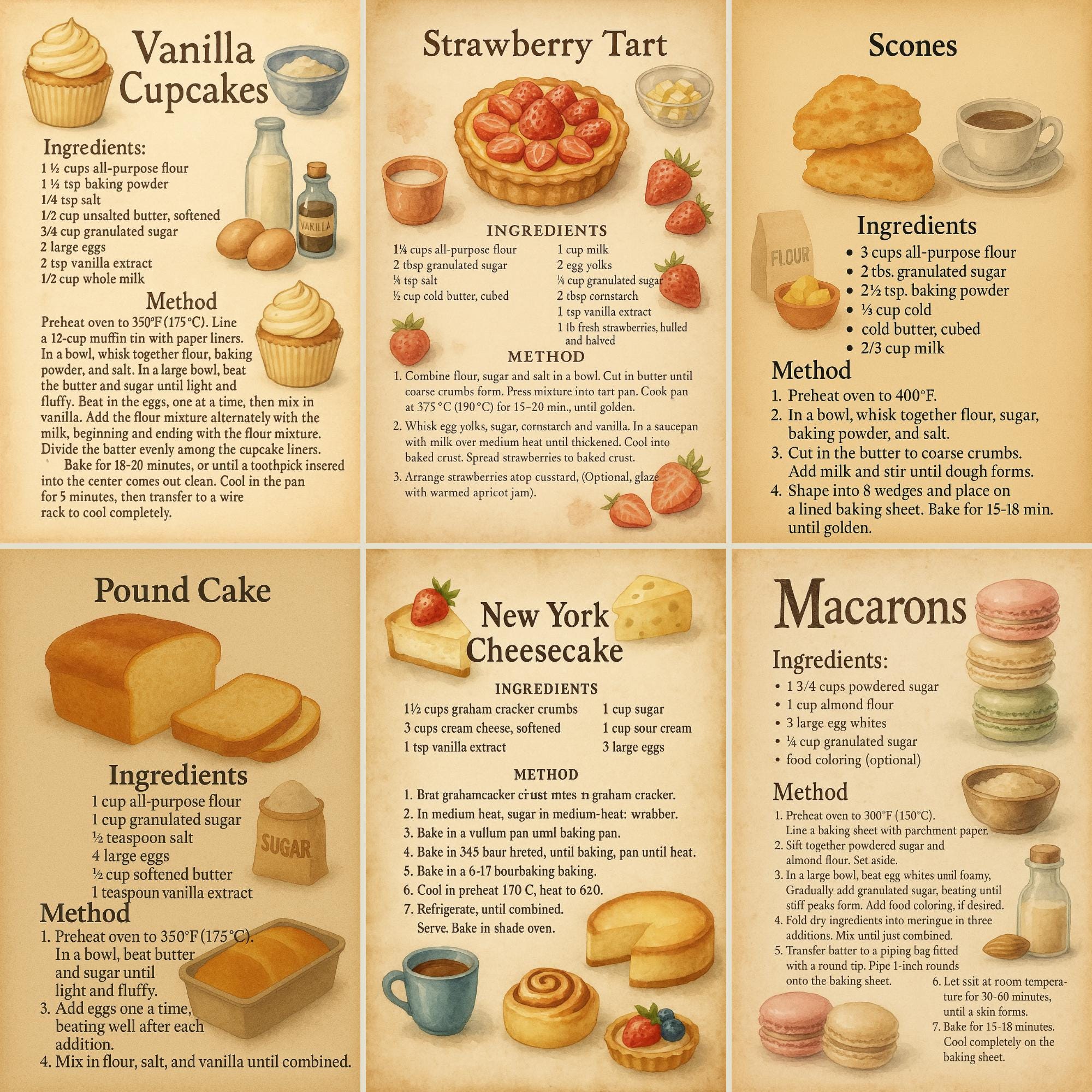 Baked Goods Recipe Paper Pack, Vintage Baking Junk Journal Pages, Food ...
