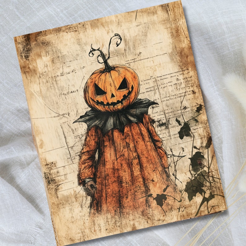 Halloween Paper Pack, Set of 12 Printable Stationery Sheets, Vintage ...