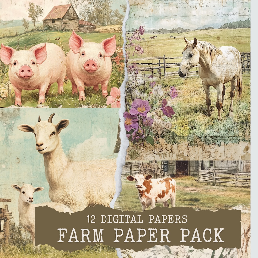 Farm Paper Pack Vintage Junk Journal Farm Animals Printable Pages ...