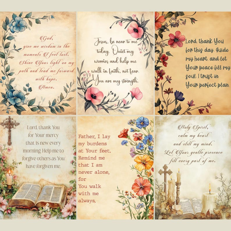 Prayers Paper Pack, 24 Pages Printable Junk Journal, Vintage Bible ...