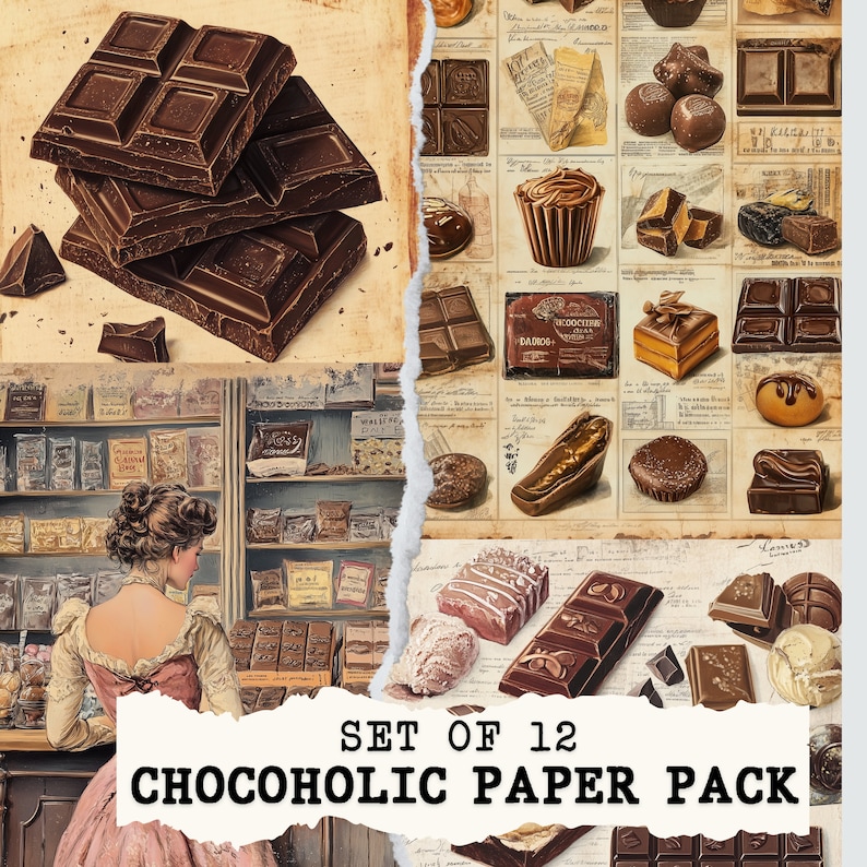 Chocoholic Paper Pack, Vintage Junk Journal Chocolate Printable Pages ...