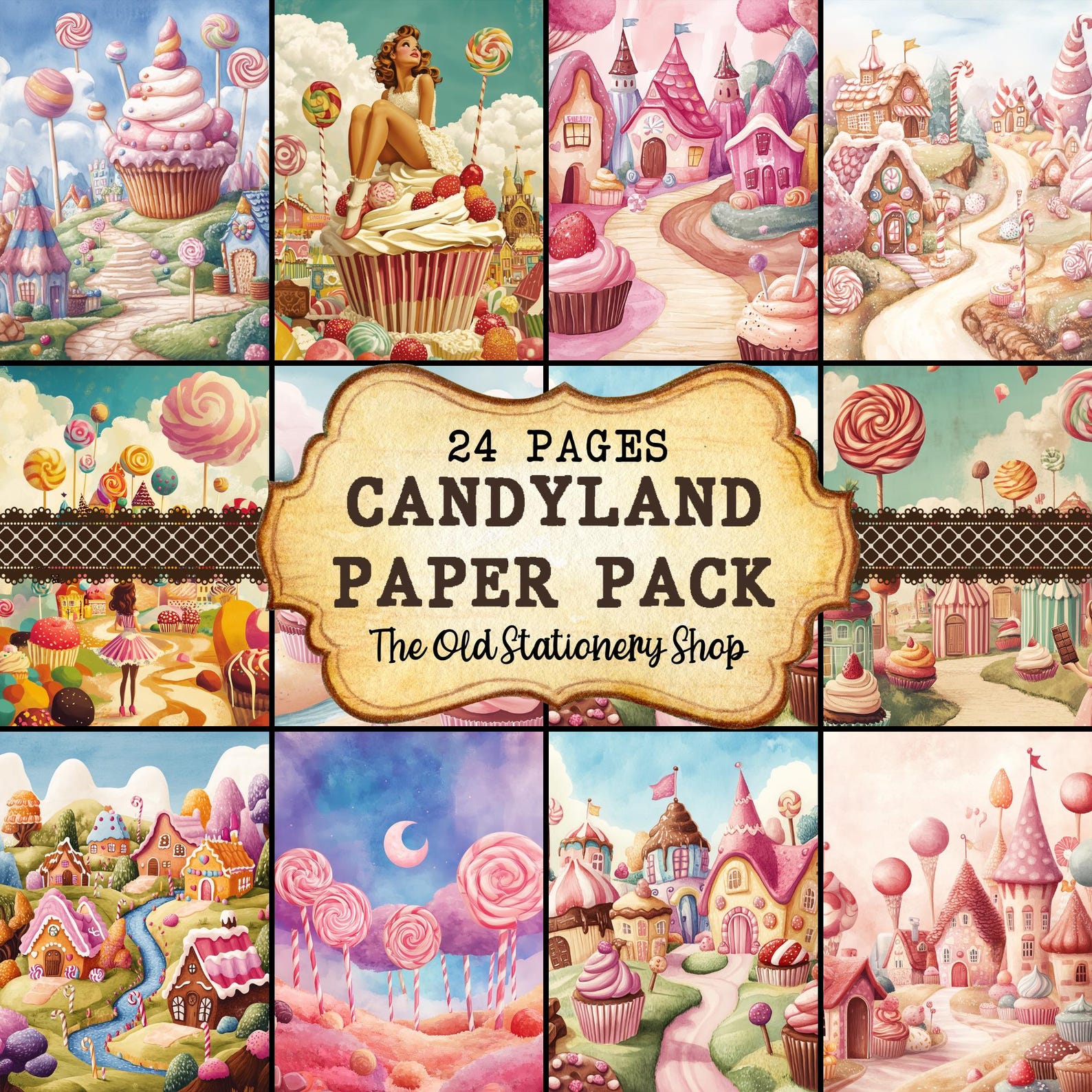 Candyland Paper Pack, 24 Pages Printable Junk Journal, Vintage Retro ...