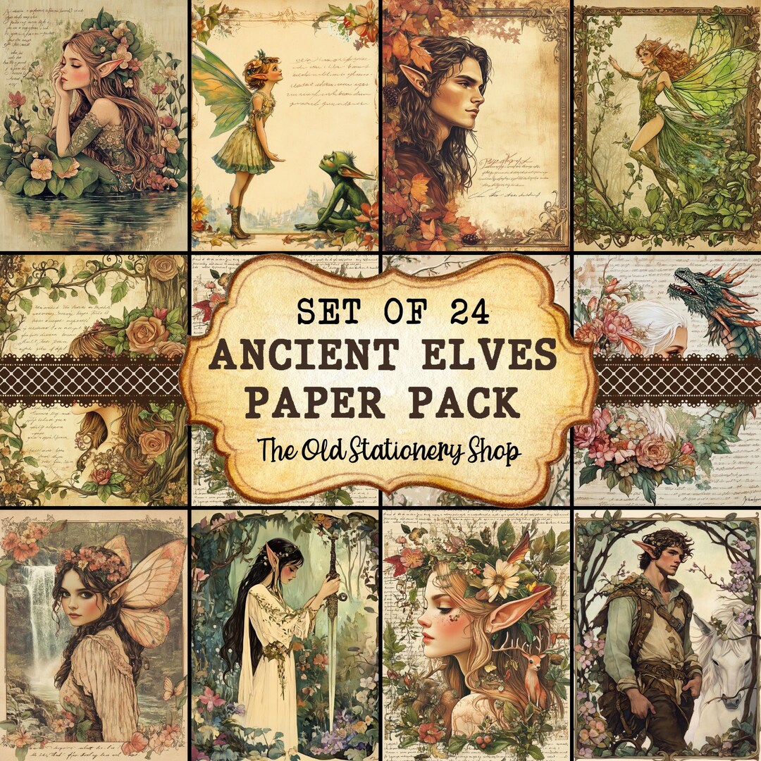 24 Pages Ancient Elves Paper Pack Printable Junk Journal Vintage ...