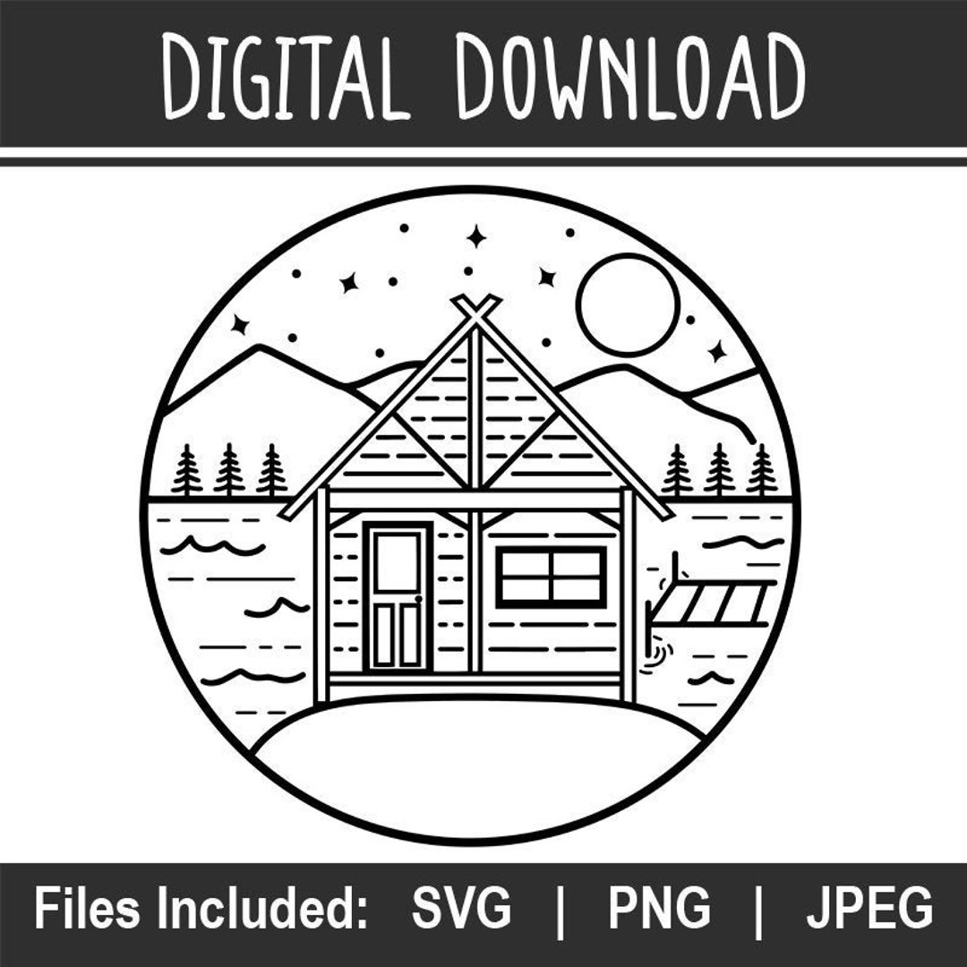 Cabin SVG, Cabin Cut File, Monoline SVG, Lake SVG, Lake House Svg ...