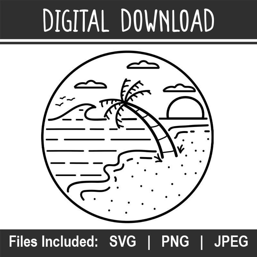 Beach SVG, Sea Cut File, Monoline SVG, Sea Landscape SVG, Waves Svg ...