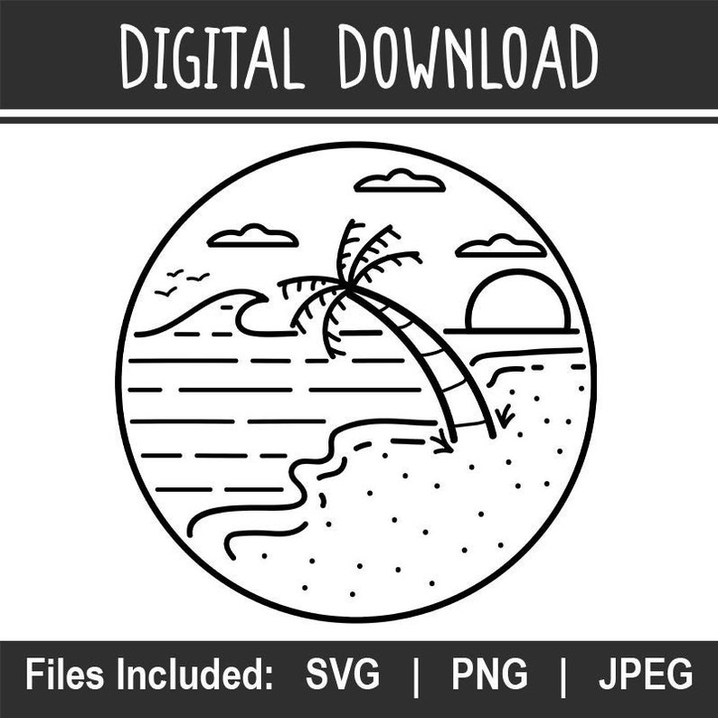 Beach SVG, Sea Cut File, Monoline SVG, Sea Landscape SVG, Waves Svg ...