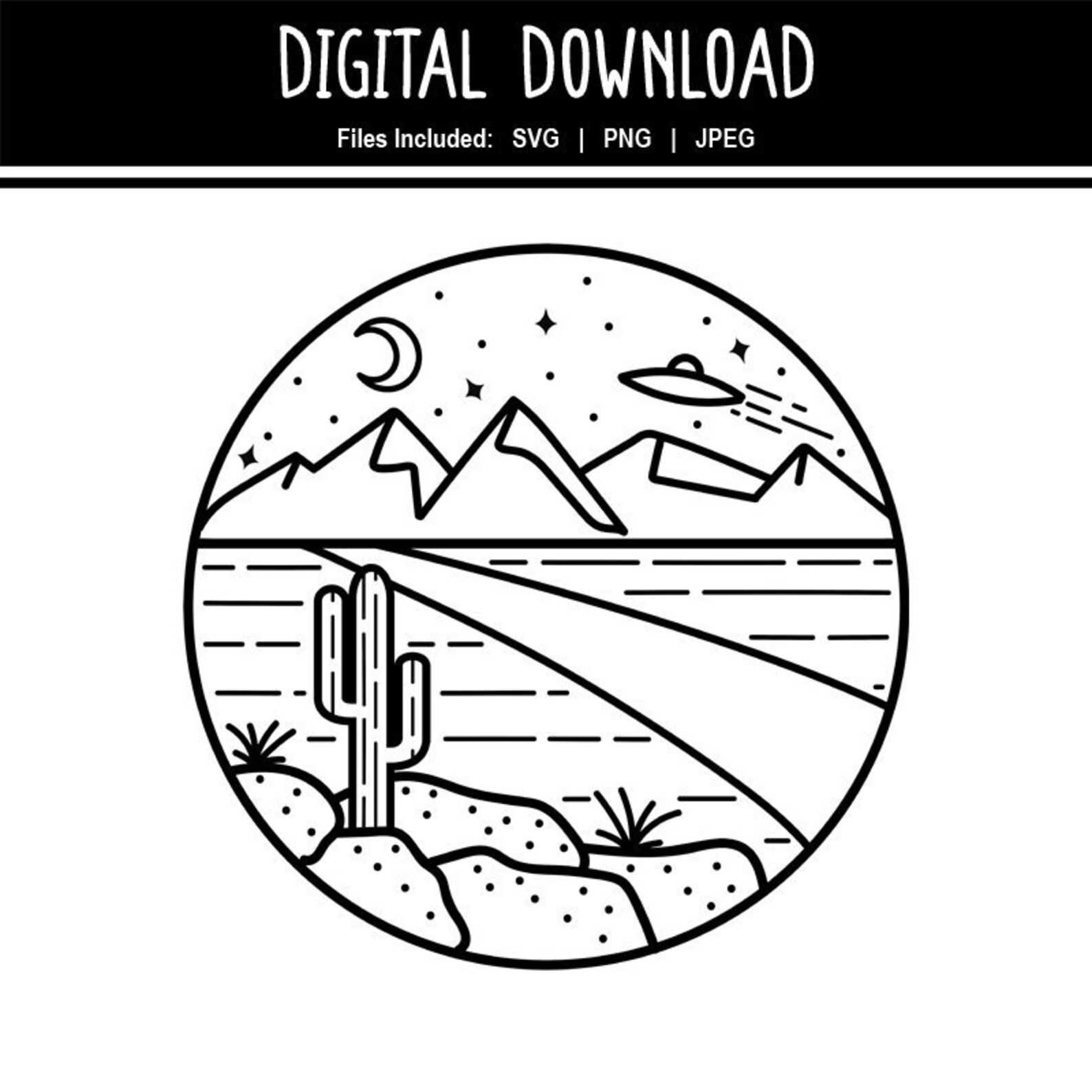 Desert SVG, Desert Cut File, Monoline SVG, Desert Landscape SVG ...