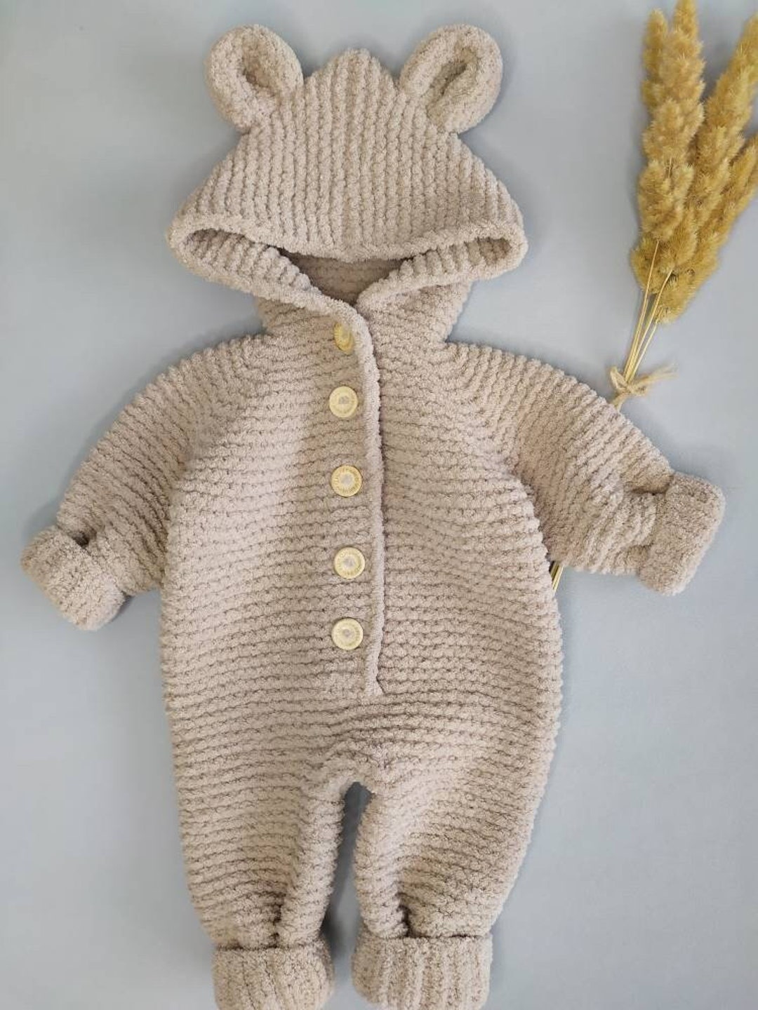 Cute Plush Bear Overall for Newborn With Big Hood/hand Knit Baby ...
