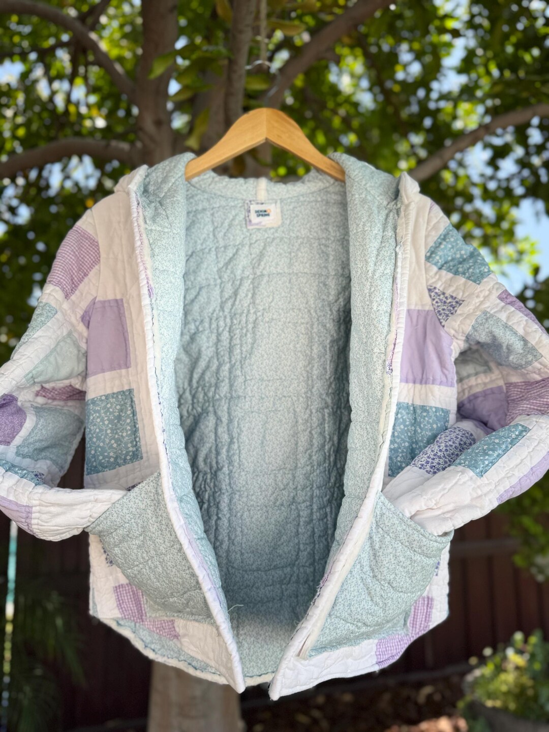 Soft Calico Patchwork Quilt Hoodie – Pale Lavender, Light Blue & Crisp ...