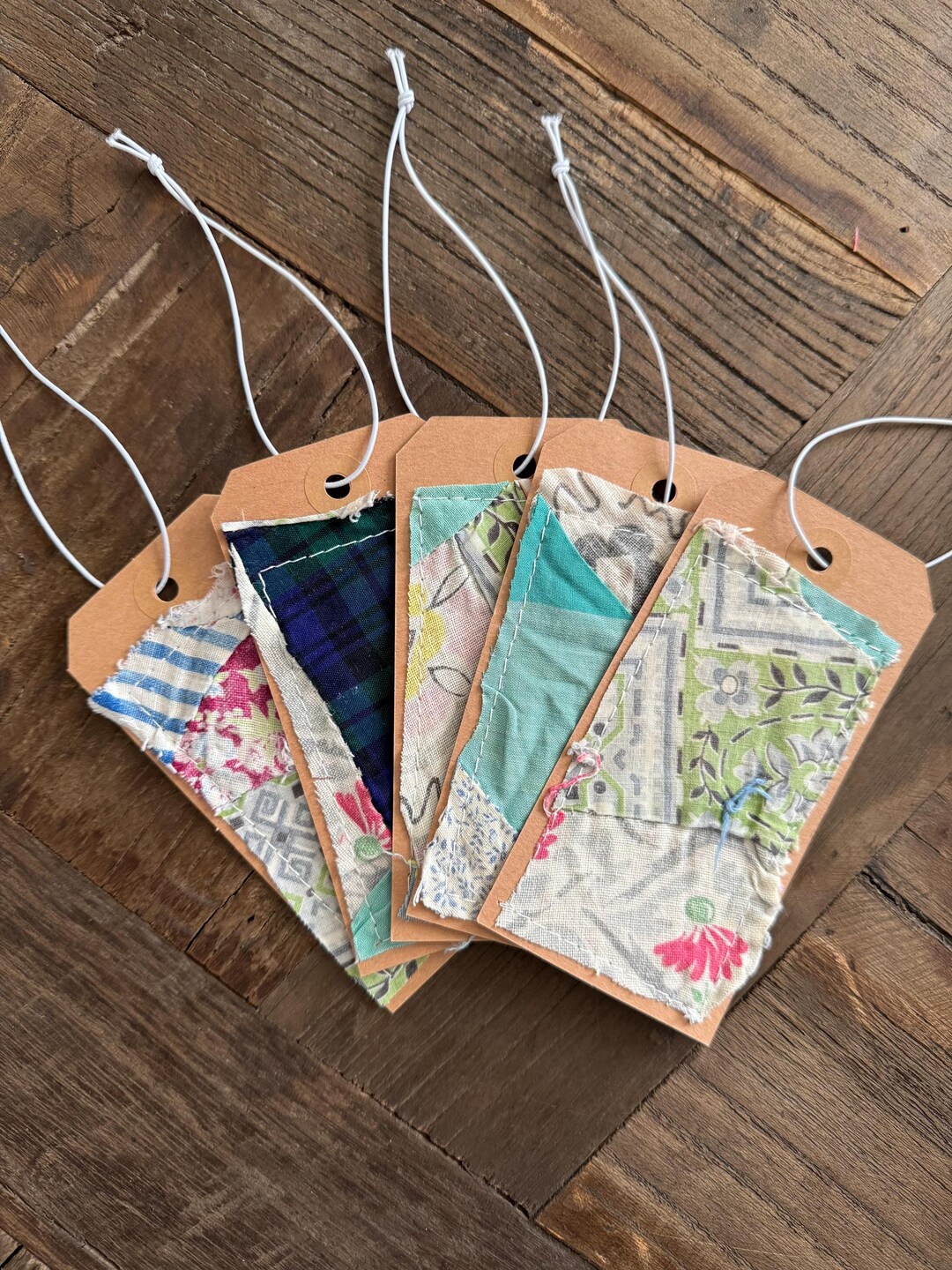 Set of 2 Vintage Fabric Gift Tags – Handmade Quilt Scrap Tags, Blank ...