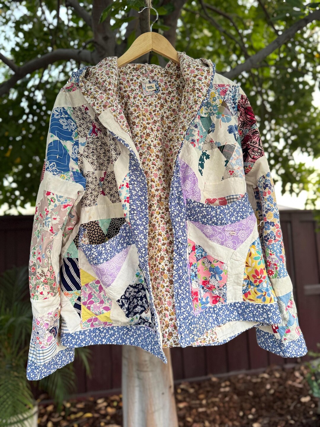 Summer Lightweight Vintage Quilt Hoodie | Handmade Patchwork Chore ...