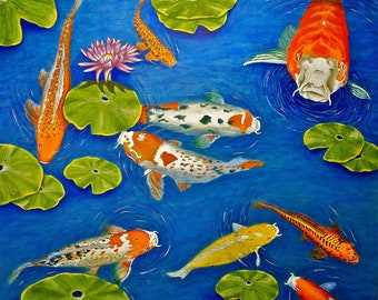 Koi Pond Wall Art Print, Abstract Painting Print - Etsy