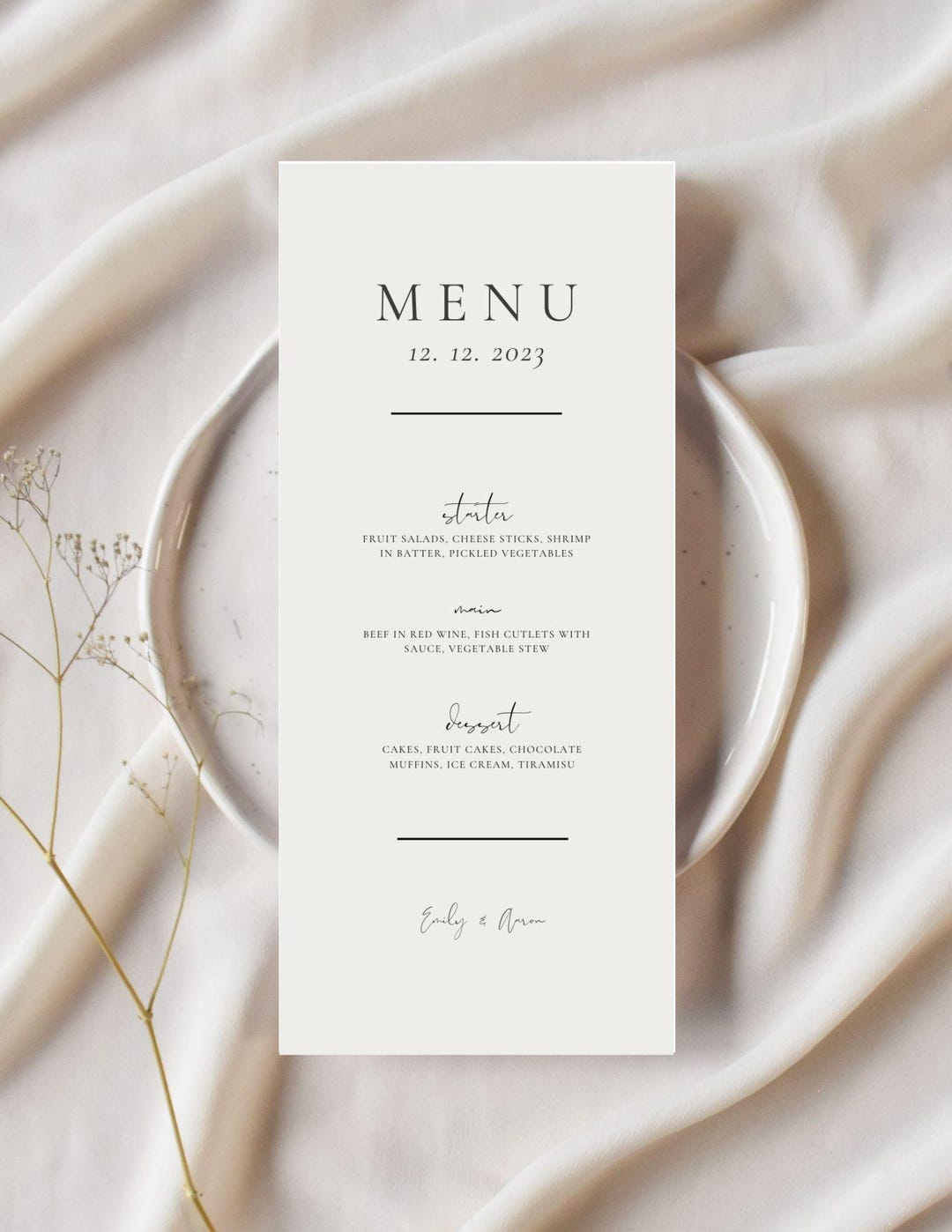 Elegant Wedding Food Menu Template | 4 Size Options: 2x5, 4x6, 5x7 ...