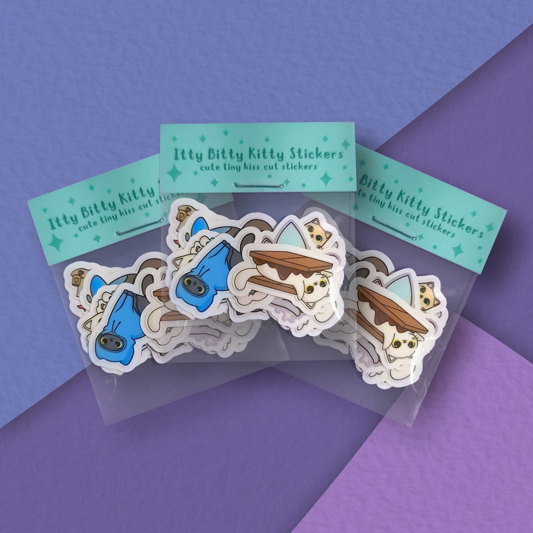 Itty Bitty Tiny Little Cat Stickers - Waterproof Glossy Vinyl Kiss Cut ...