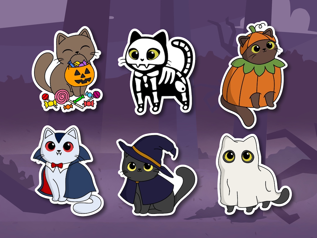 Halloween Cats, Spooky Halloween Kitties - Waterproof Glossy Vinyl ...