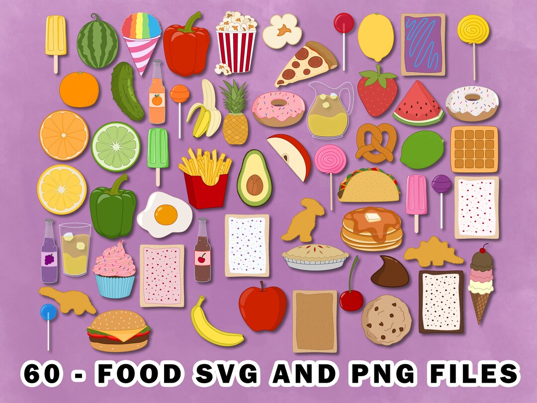Foods - 60 Digital Dowload Png and Svg Files for Silhouette, Cricut ...